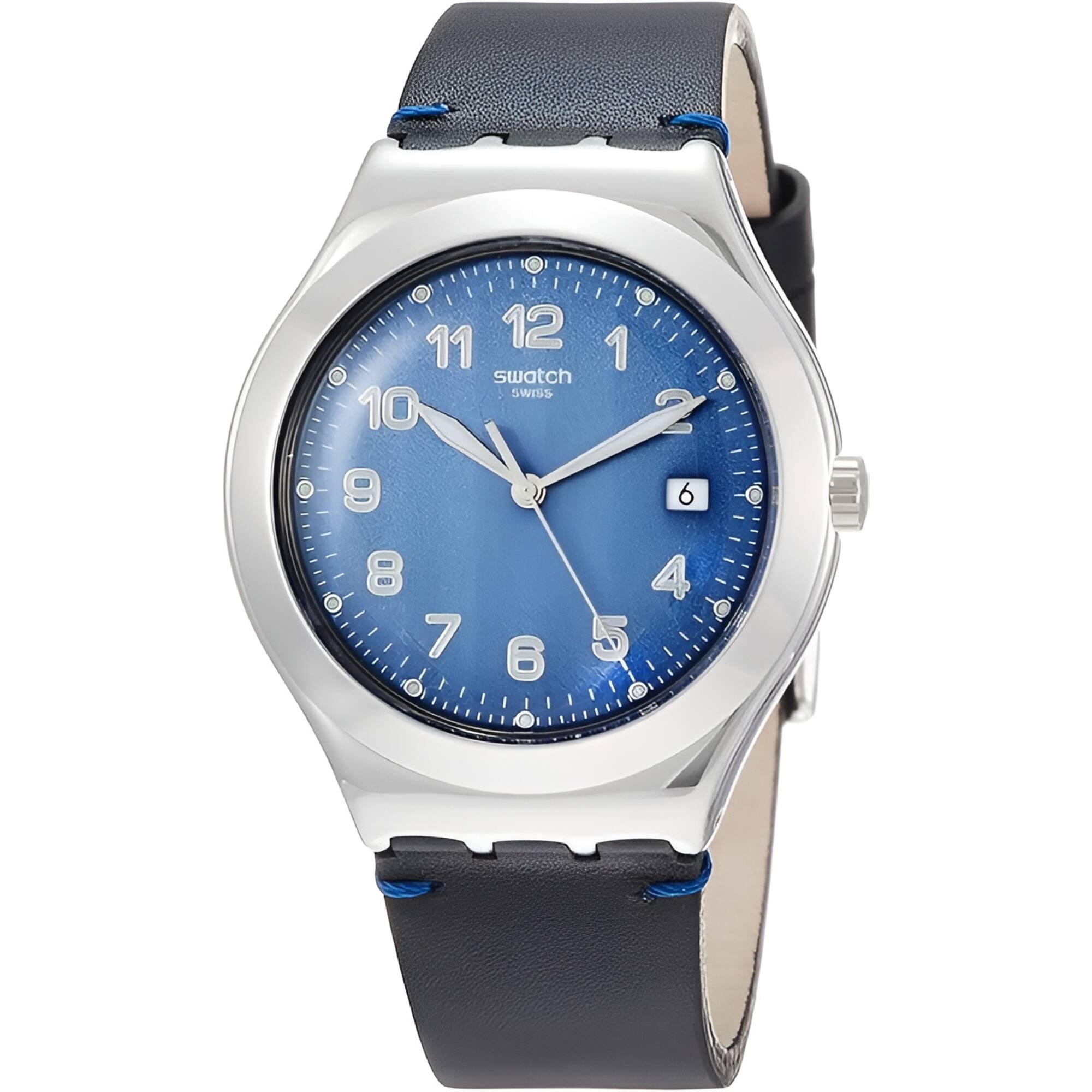 Swatch Cotes Blue Blue Dial Black Leather Men's Watch YWS438 - Walmart.com