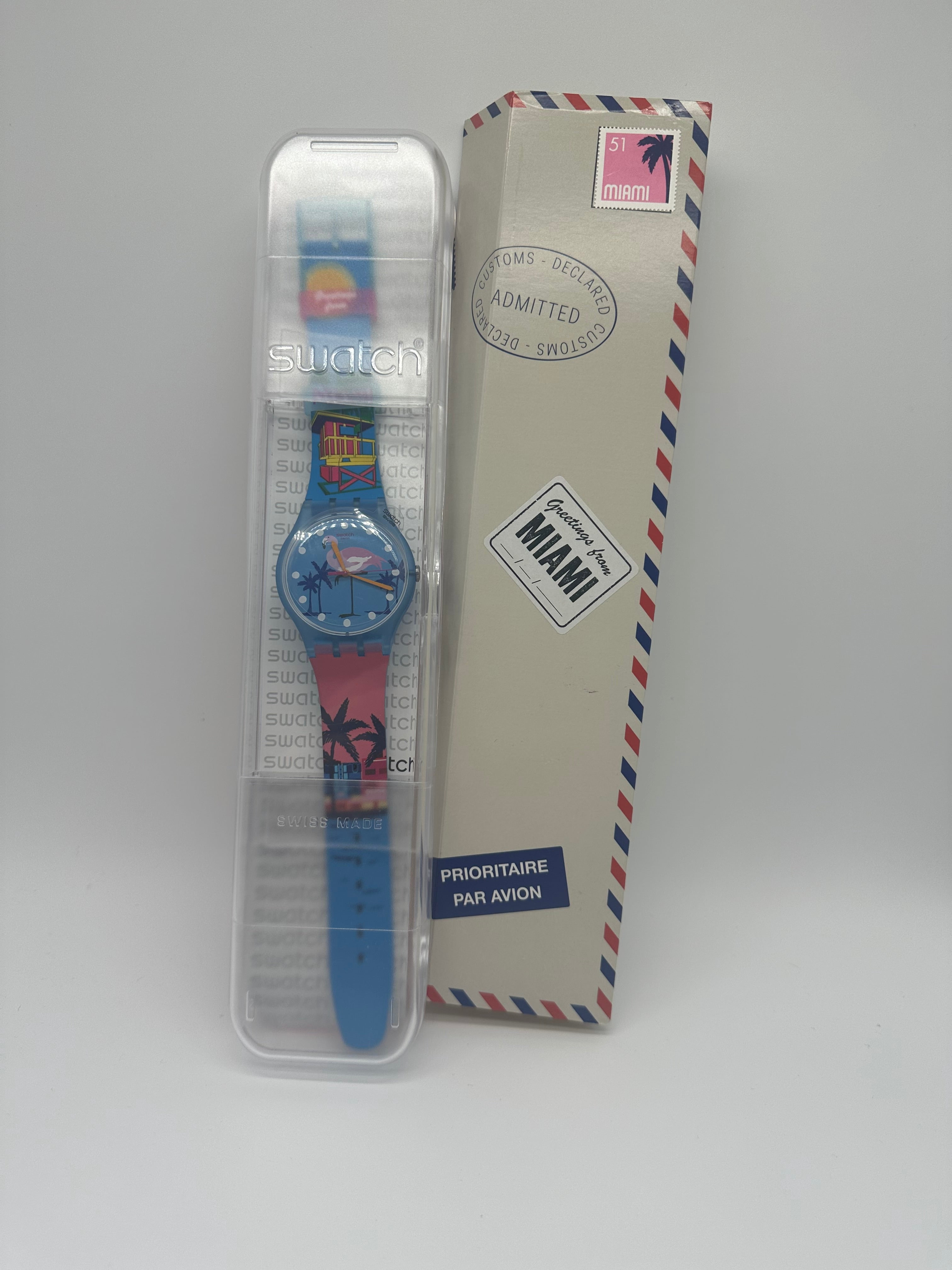Swatch Destination Greetings from Miami Vibes Flamingo Watch Never Worn ...