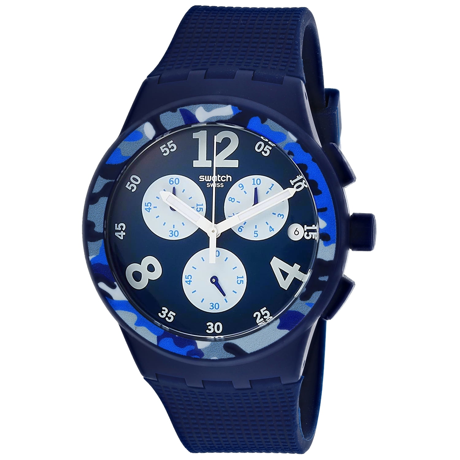 Swatch CAMOBLU Wrist Watch for Men, SUSN414 with Blue Dial, Silicone ...