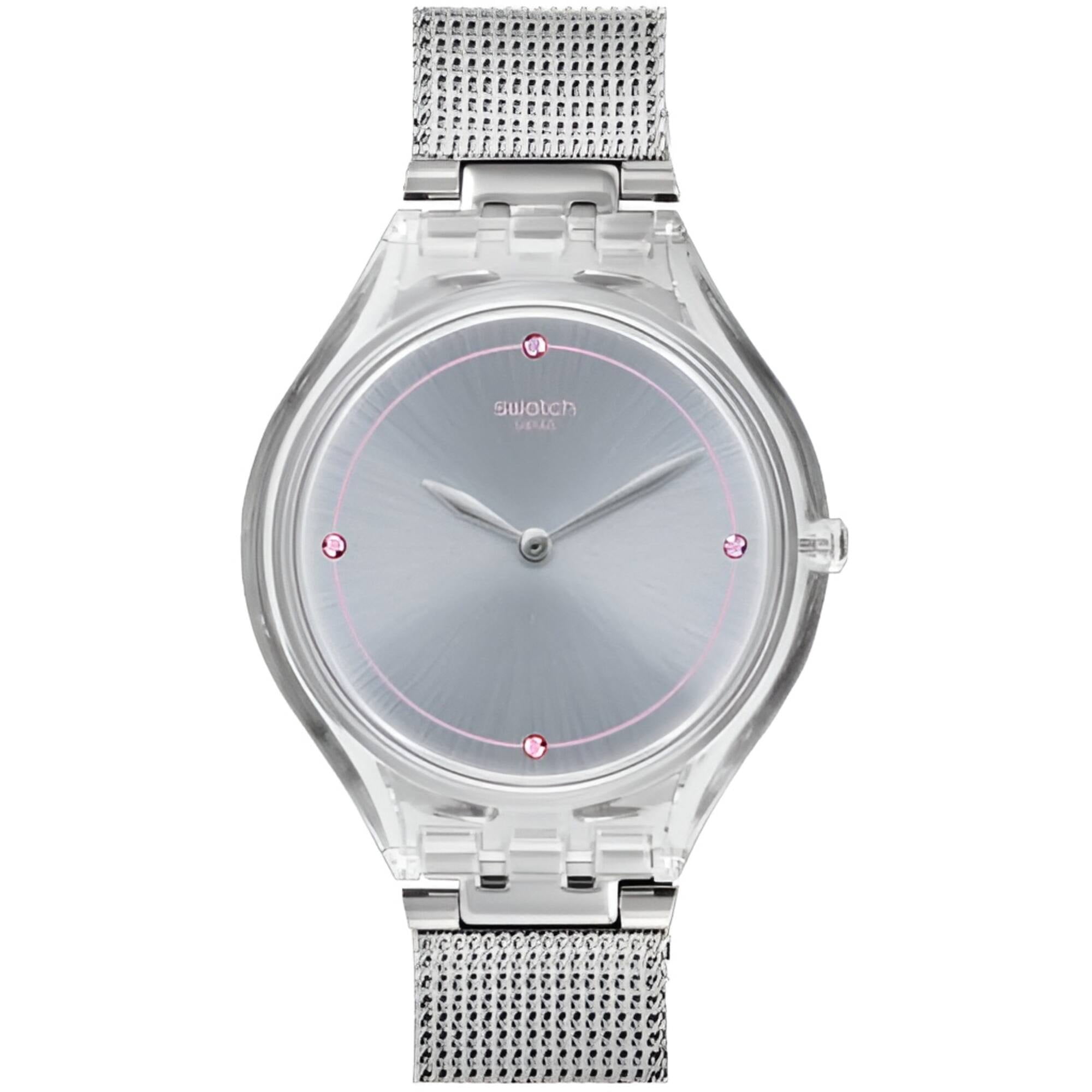 Swatch SVOK105M Women's Skin Skinstones Silver Dial Bracelet Watch ...