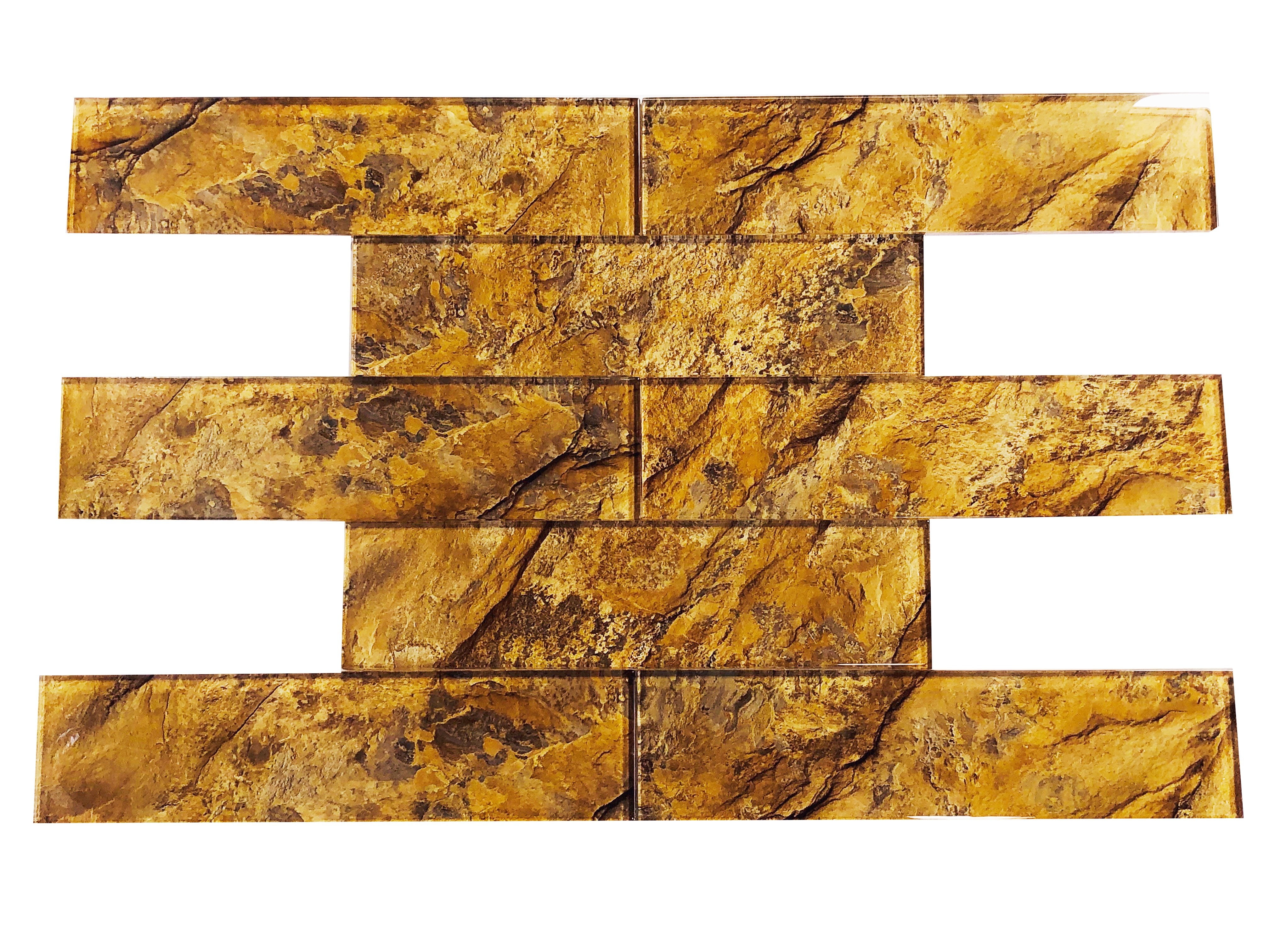 3 X 12 Golden Rock Marble Look Glass Subway Tile Sample - Walmart.com