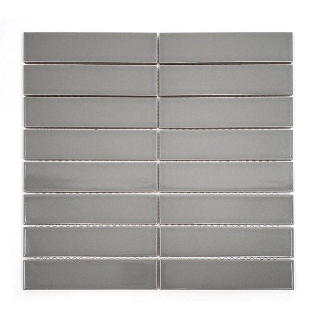 Gio Gray Glossy 1.25" X 6" Stacked Linear Porcelain Mosaic Tile Sample ...
