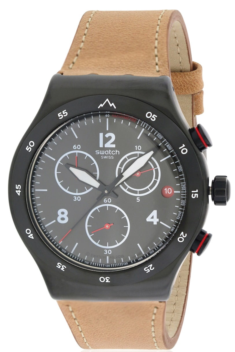 Swatch THE JOURNEY IS THE REWARD Leather Chronograph Mens Watch YVZ400 ...