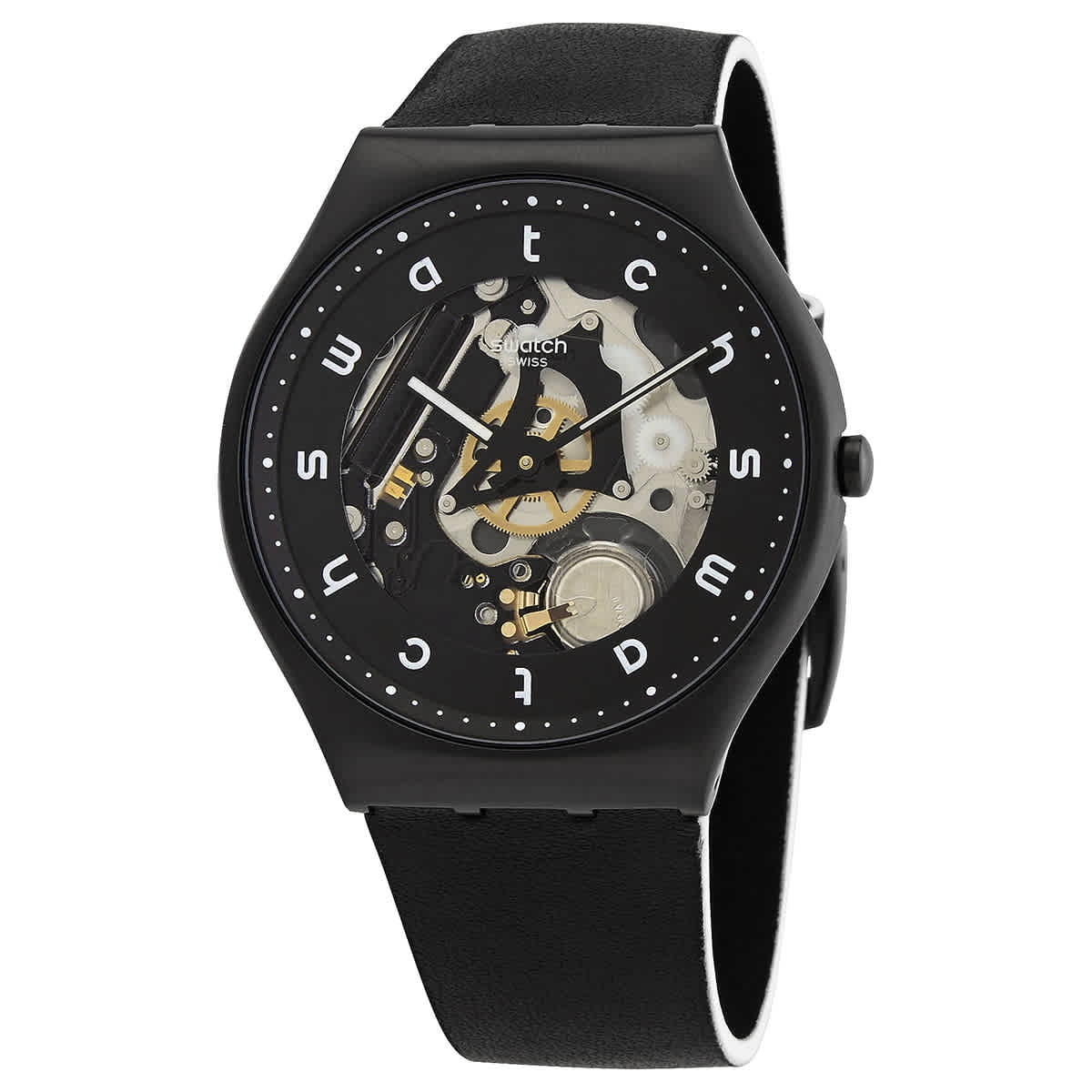 Swatch White Side Quartz Black Skeleton Dial Men's Watch SS07B101 ...