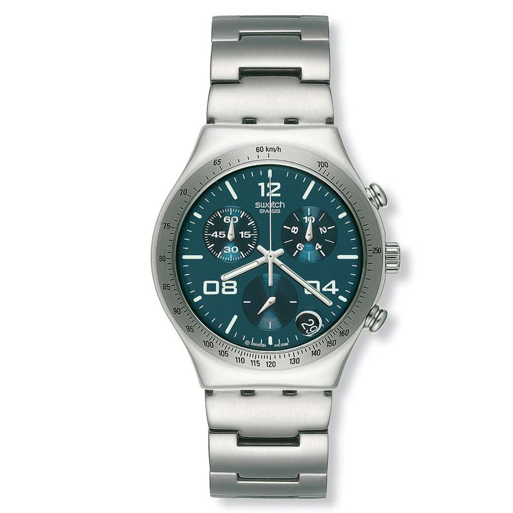 Swatch YCS438G Men's Blustery Stainless Steel Blue Dial Chronograph ...