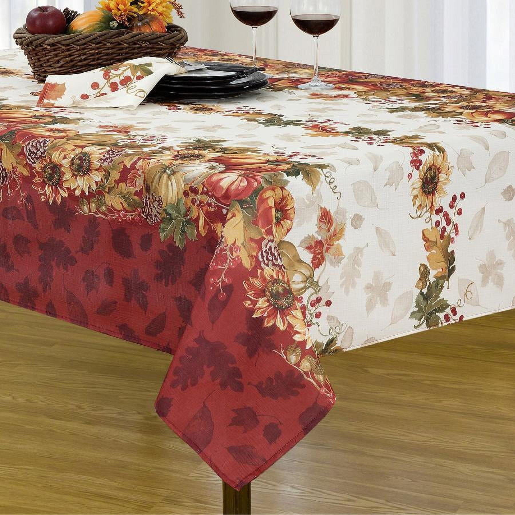 Swaying Leaves Bordered Fall Tablecloth - 60" x 144" - Elrene Home ...