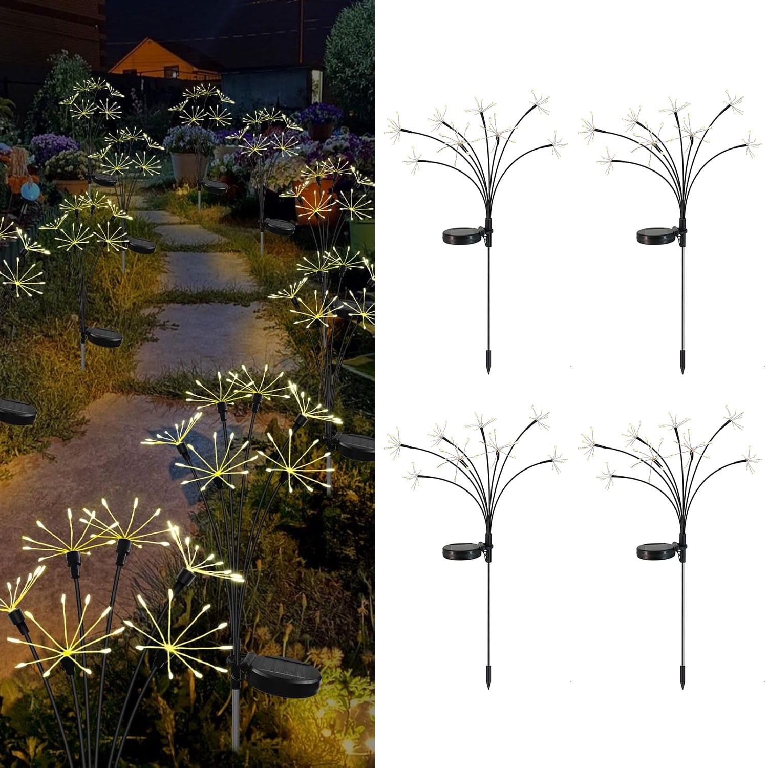 Swaying Solar Garden Lights, 4 Pack 320 LED Waterproof Garden Lights with 8 Modes Firefly Lights ...