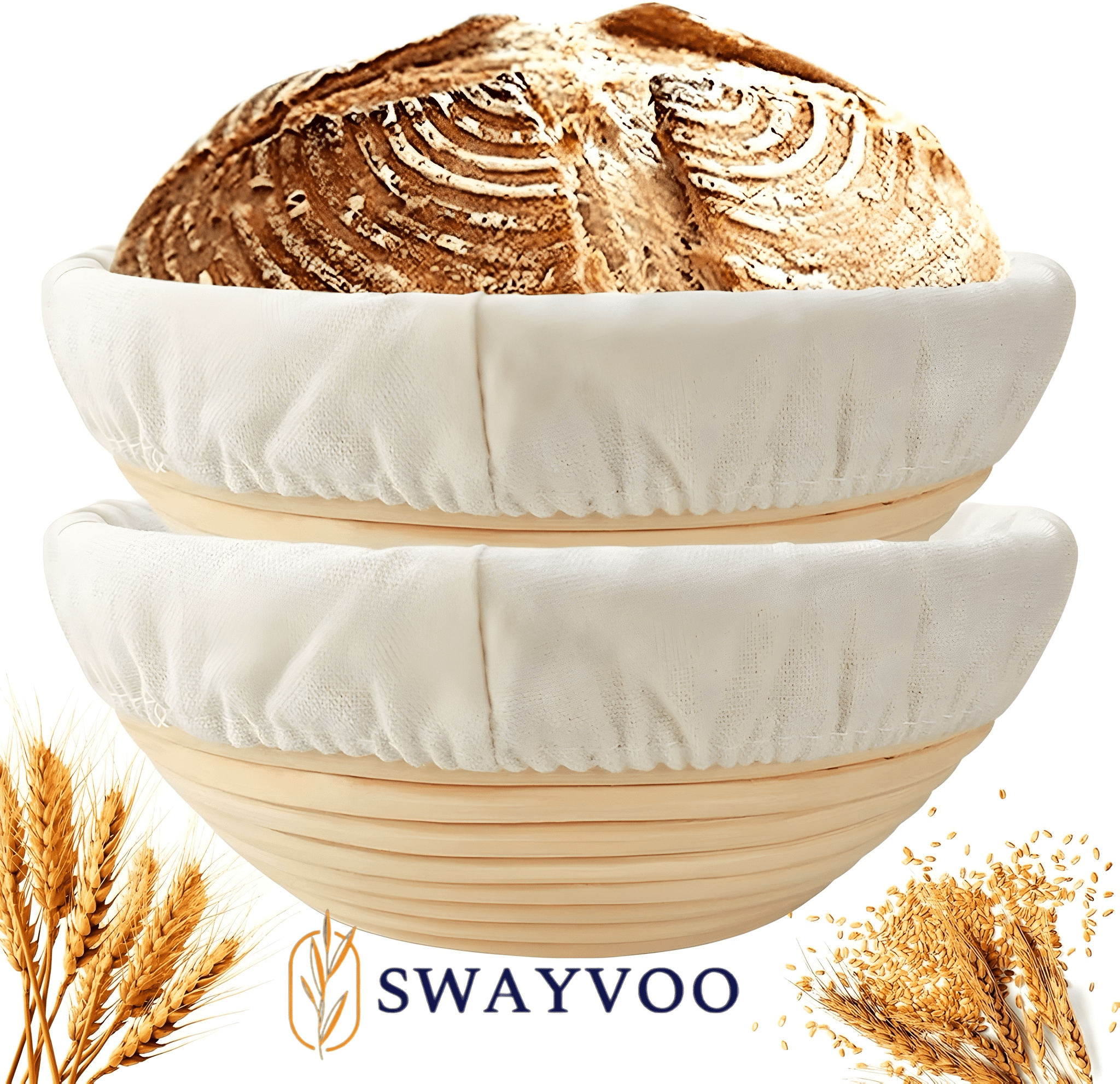 Swayvoo Banneton Bread Proofing Basket Set of 2 – 9" Round Rattan ...