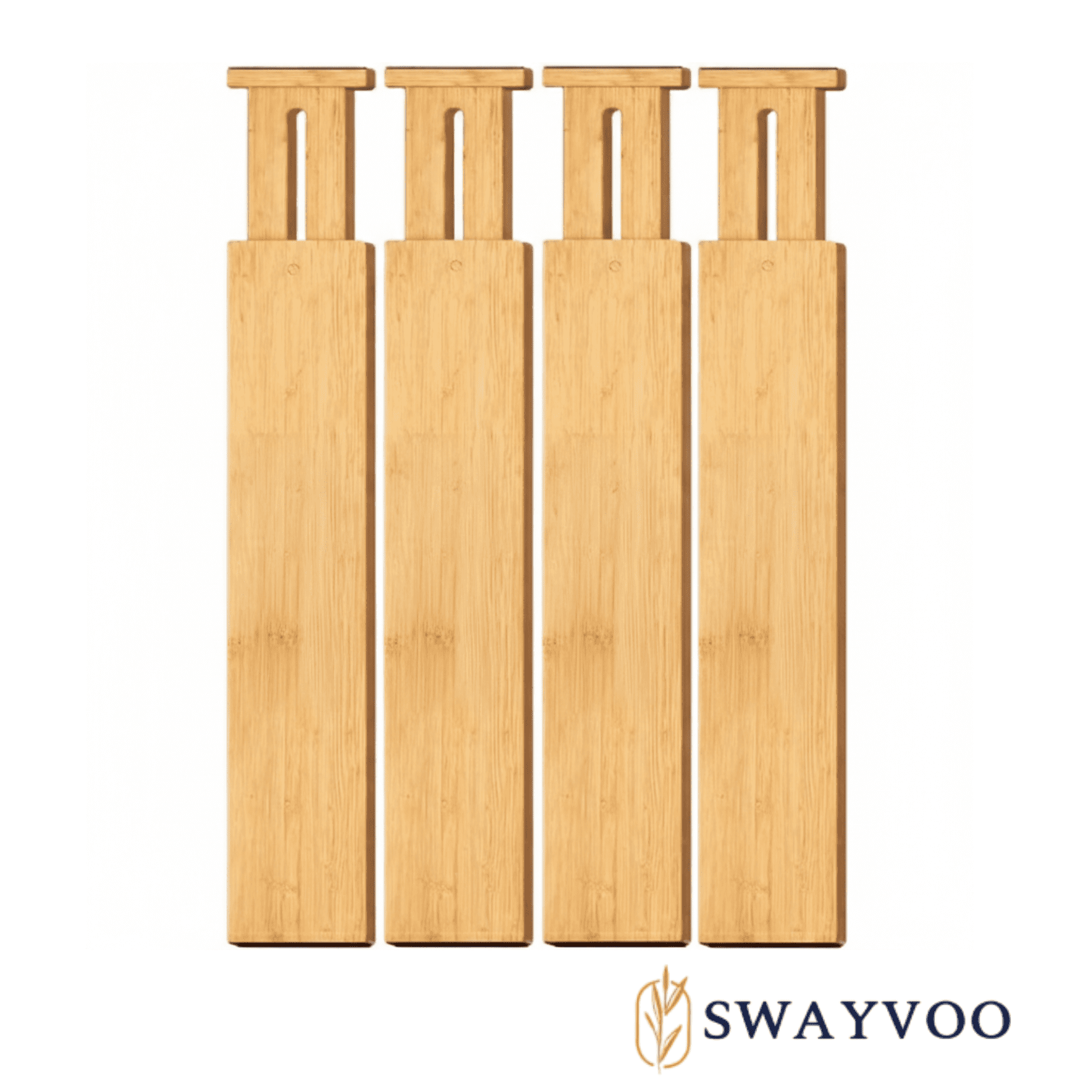 Swayvoo Wood Bamboo Drawer Dividers 4-Pack Adjustable Expandable Drawer ...