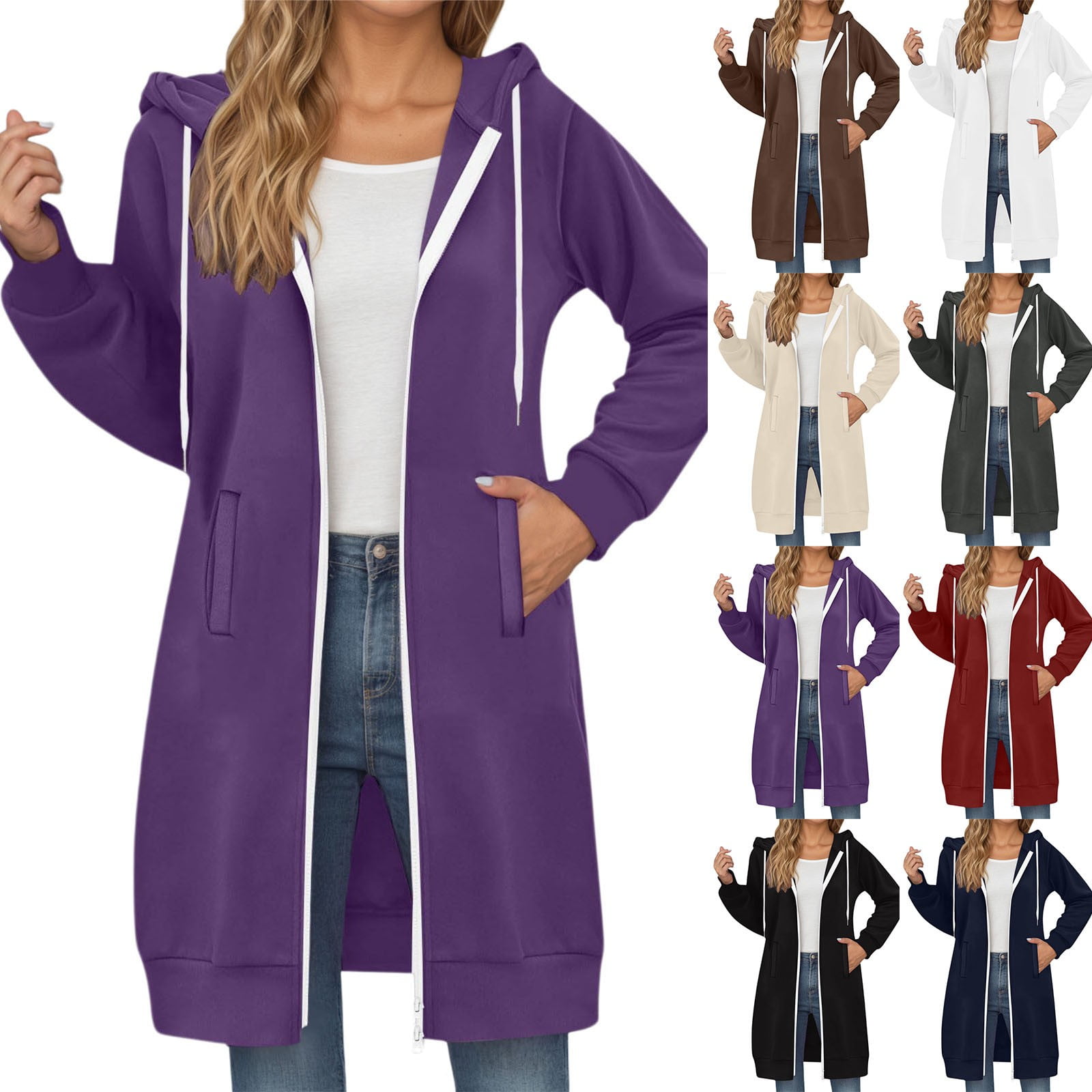 Sweat Jacket Women's Hoodie with Hood Long Fleece Jacket Autumn Winter ...