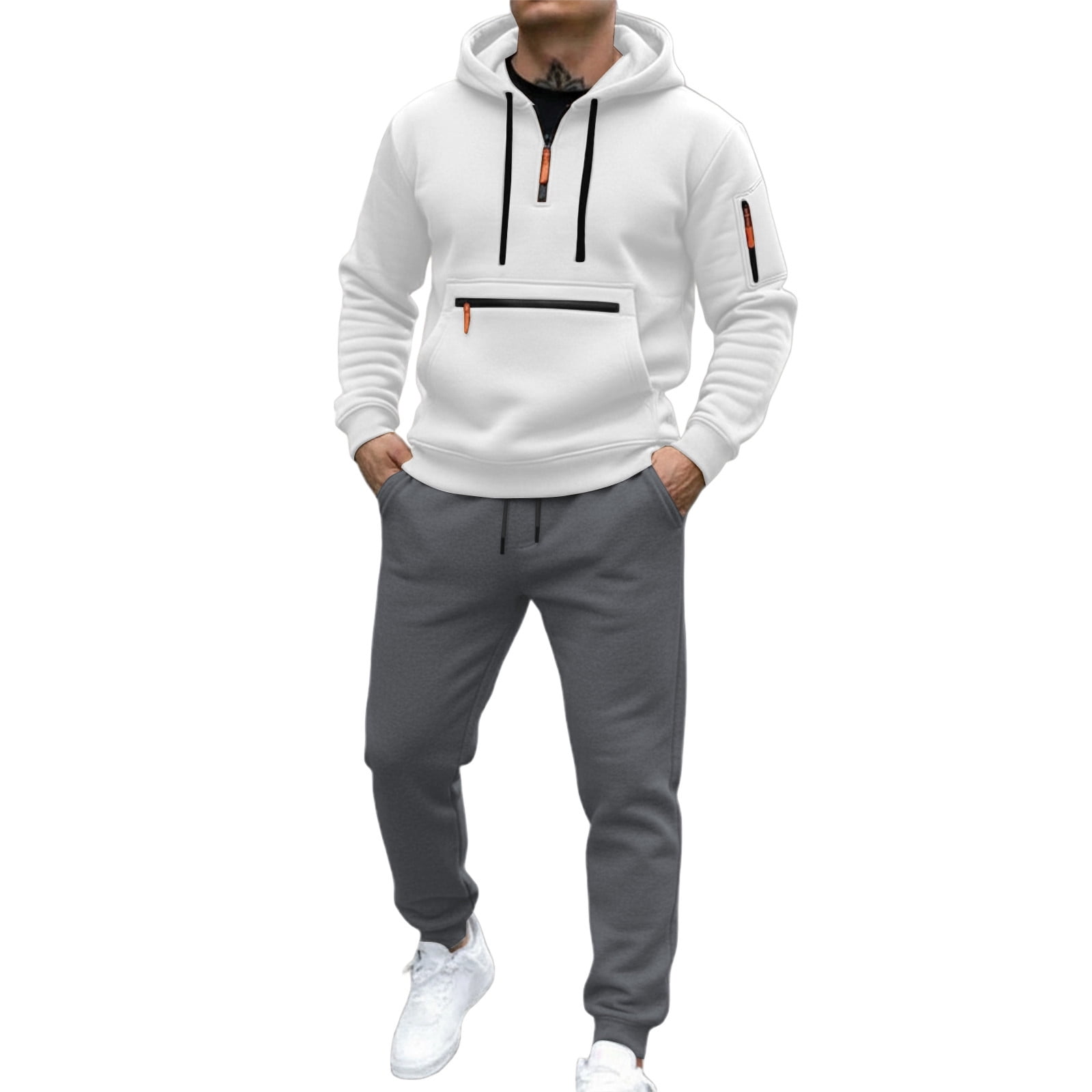 Sweat Suits Men 2 Piece Casual Long Sleeve Quarter Zip Hoodie With ...