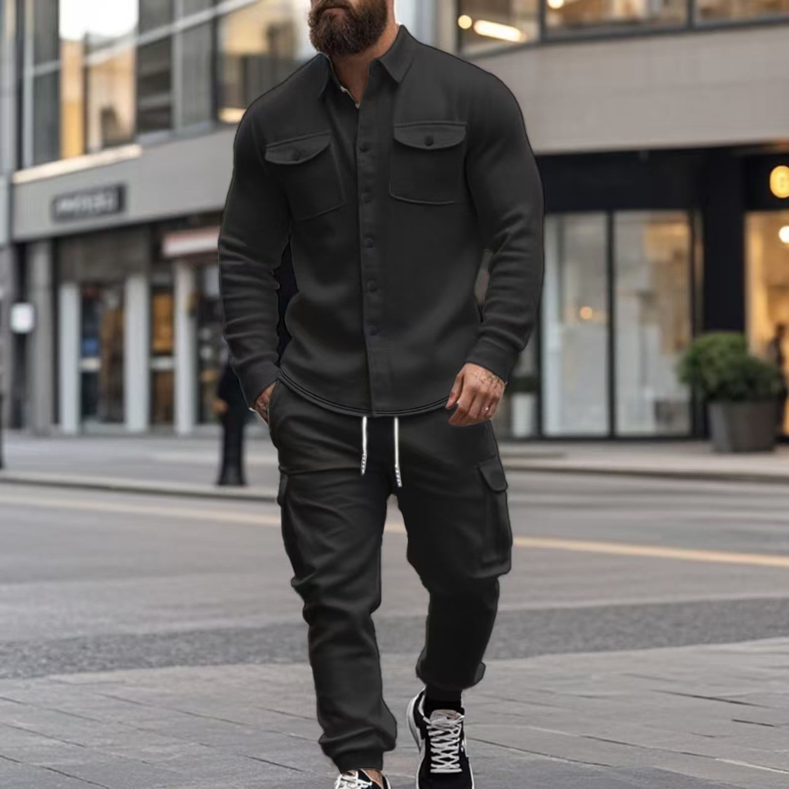 Sweat Suits Men Tracksuits 2 Piece Sets Lined Long Sleeve Shirt And ...