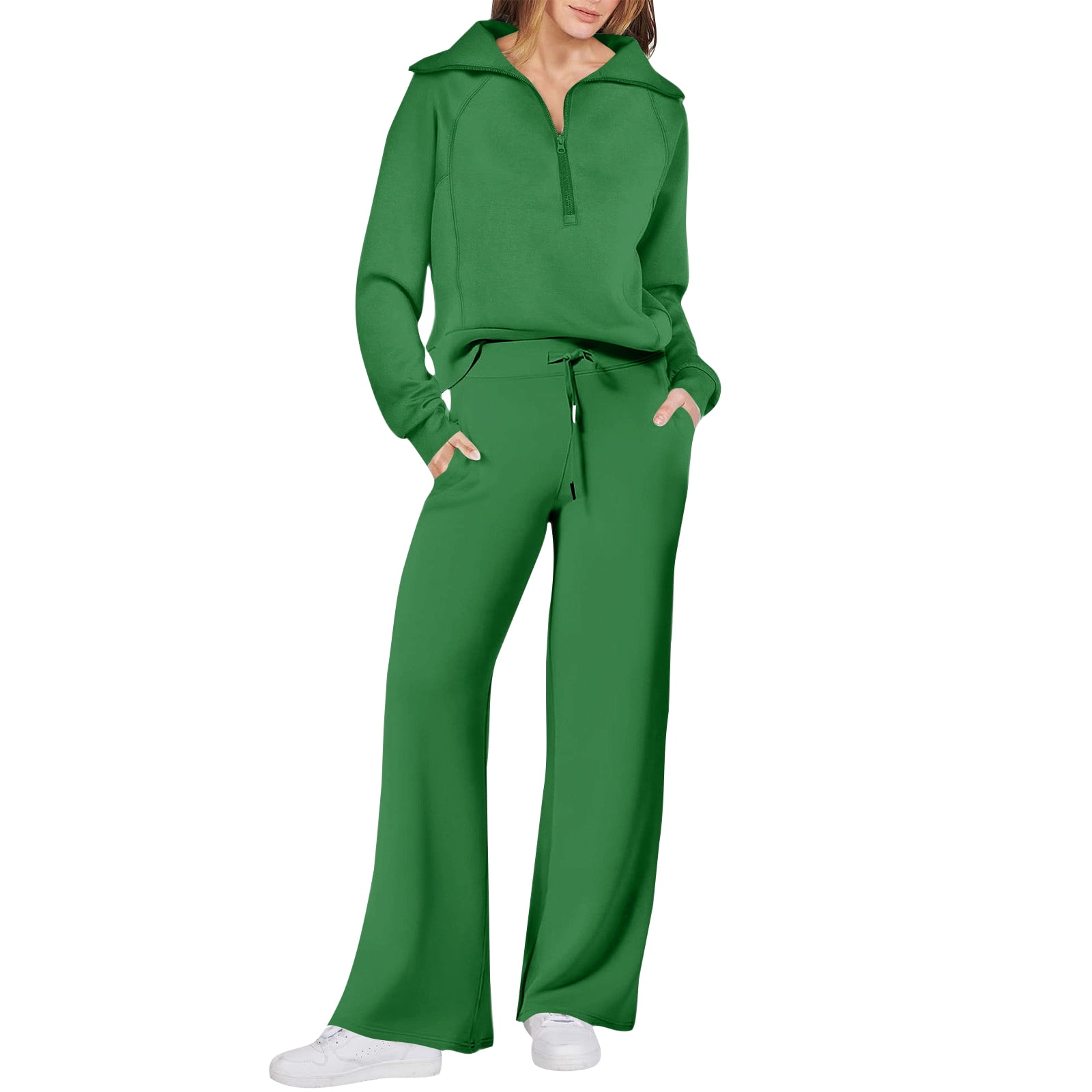 Sweat Suits for Womens 2 Piece Half Zip Pullover Wide Leg Sweatpants ...