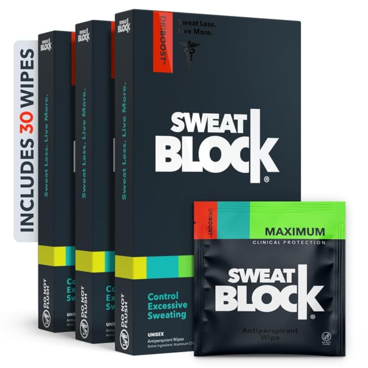 SweatBlock Antiperspirant Wipes - Maximum Clinical Strength - Treat ...