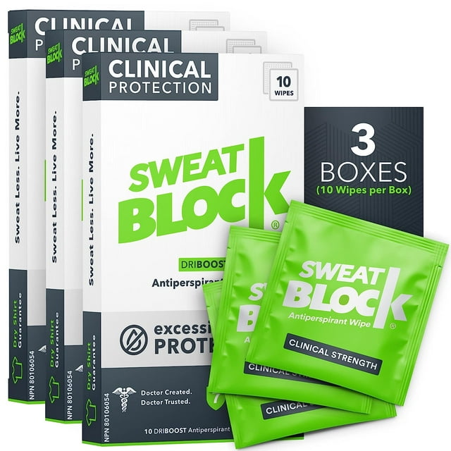 SweatBlock Antiperspirant Wipes - Maximum Clinical Strength - Treat ...