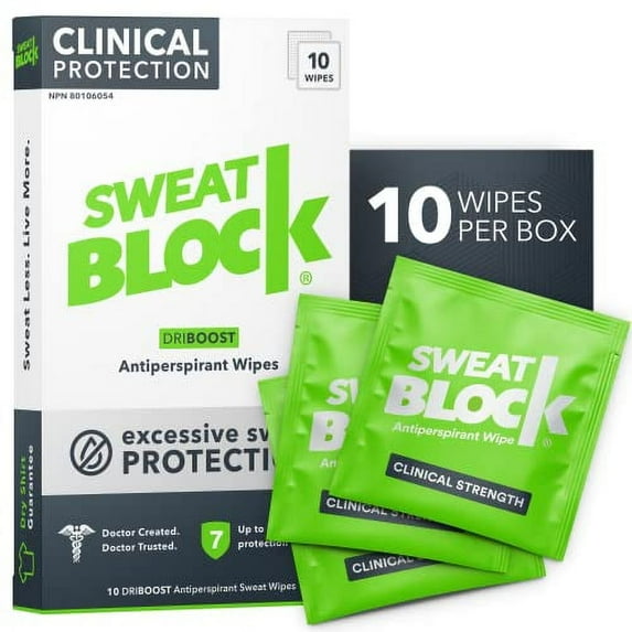 SweatBlock Clinical Strength DRIBOOST Antiperspirant Wipes - Treat ...