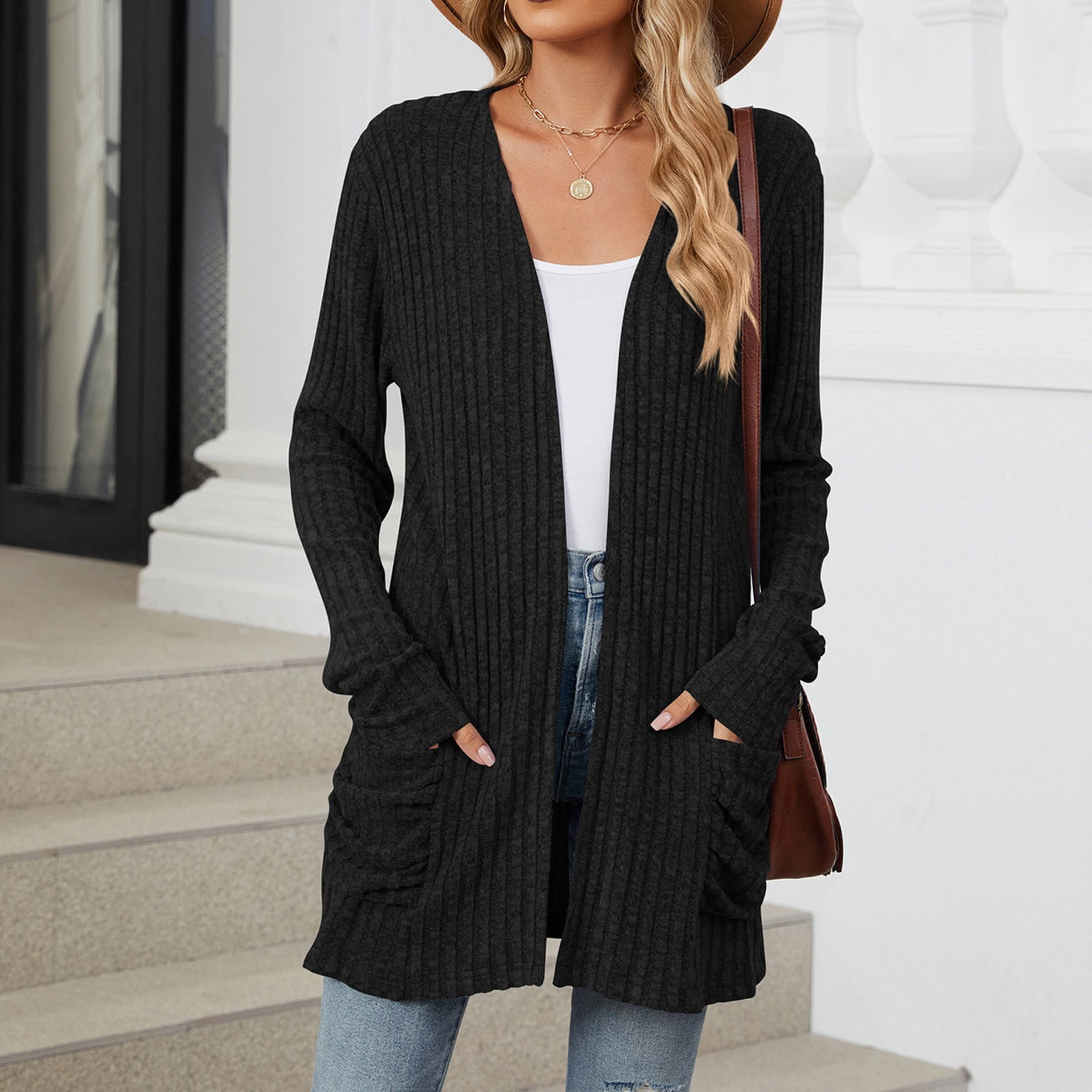 Womens Cardigan Sweater Clearance 2024 Comfy Cardigan Cozy Basic Solid ...