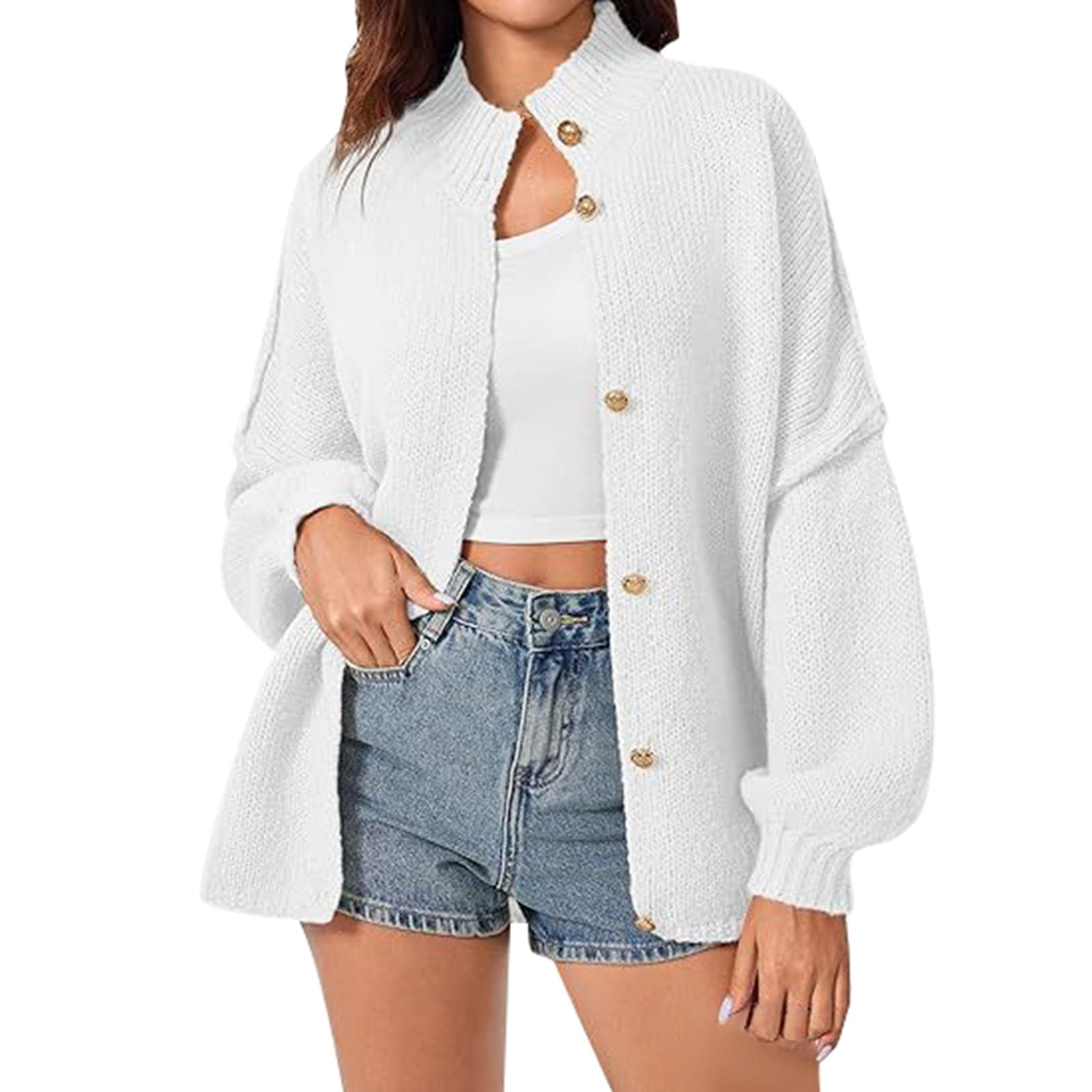 Sweater Cardigan Women Knit Button Lightweight White Cardigan Warm ...