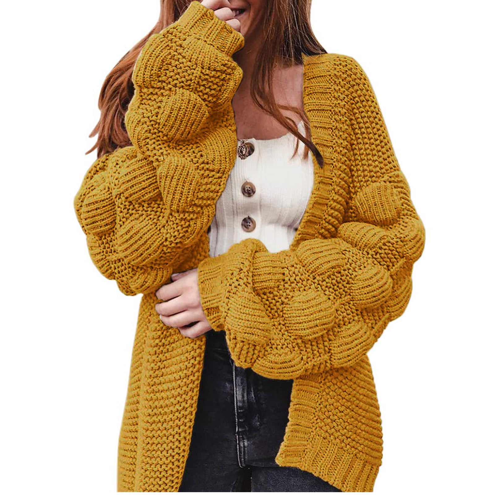 Sweater Cardigan Women Knitted Down Light Yellow Sweaters for Women ...