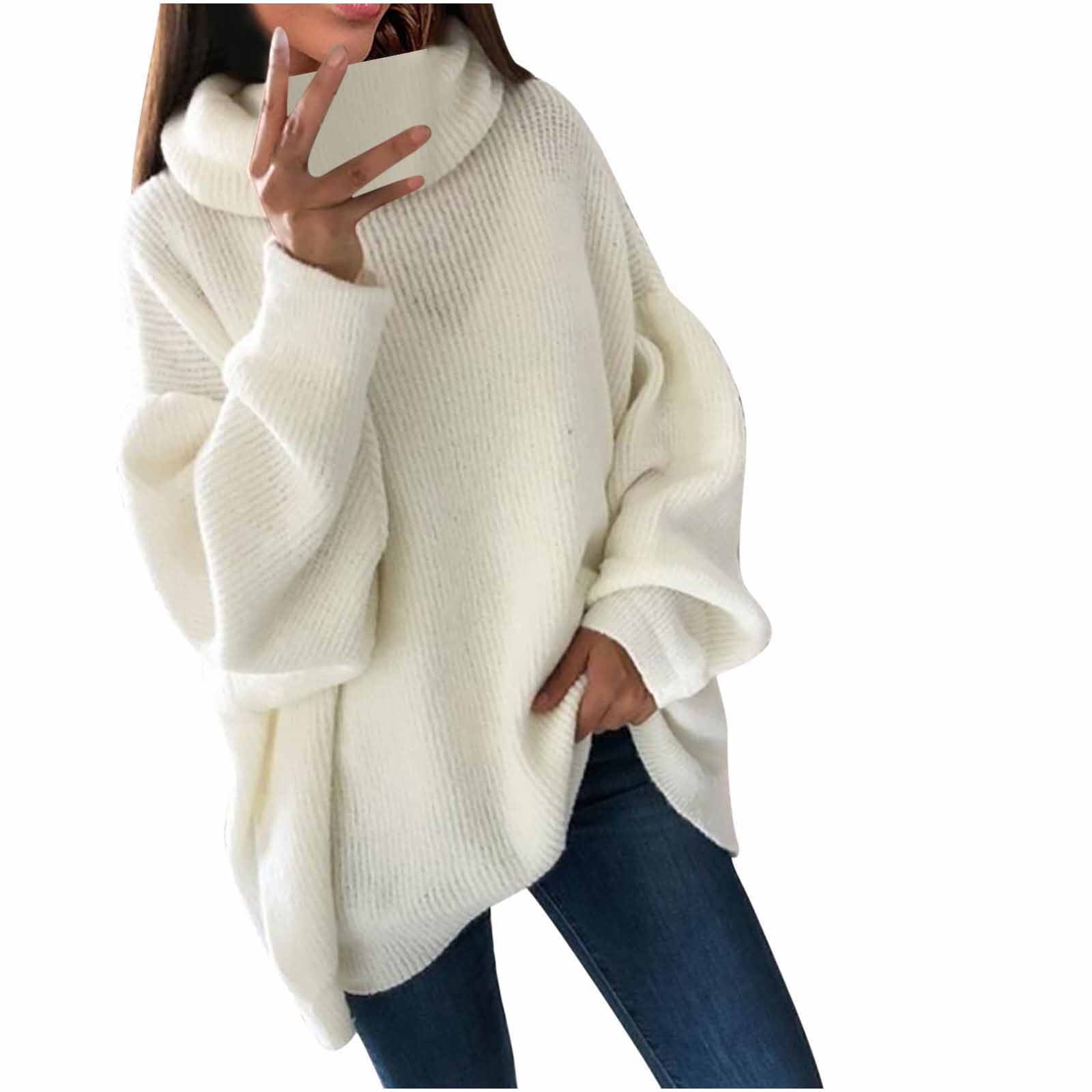 Sweater Clearance Women's Solid Color Turtleneck Knit Pile Collar Plus Size Loose Turtleneck ...