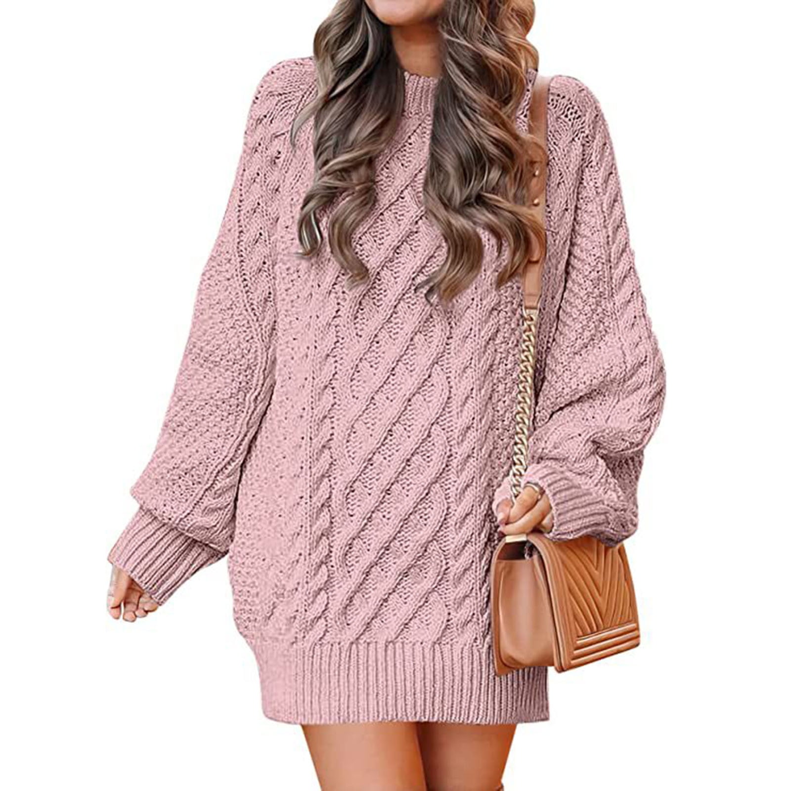 Sweater Dress for Women Chunky Knitted Sweater Dress Round Neck Long ...