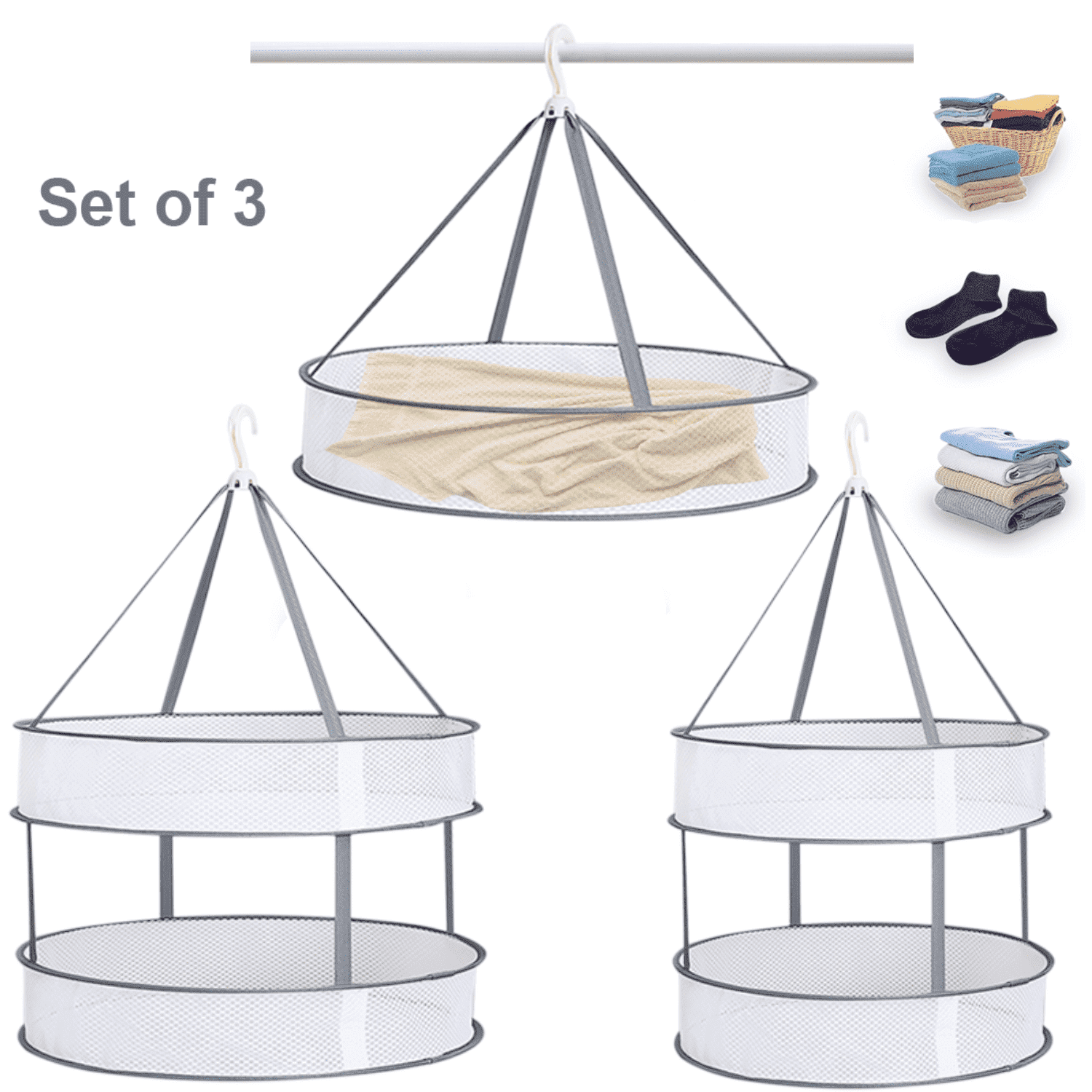 Sweater Drying Rack Set,2 Pcs 2-Tier & 1 Pc 1-Tier Folded Mesh Clothes ...