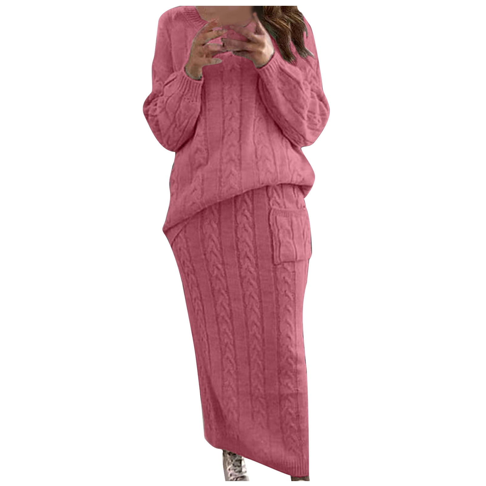 Sweater Sets Women 2 Piece Outfits Maxi Skirt and Long Sleeve Cable ...