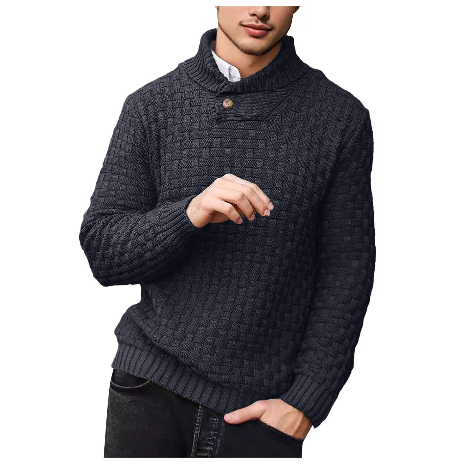 Sweater Tops For Men Fuffle Collar Business Knit Fashion Stretch Base ...