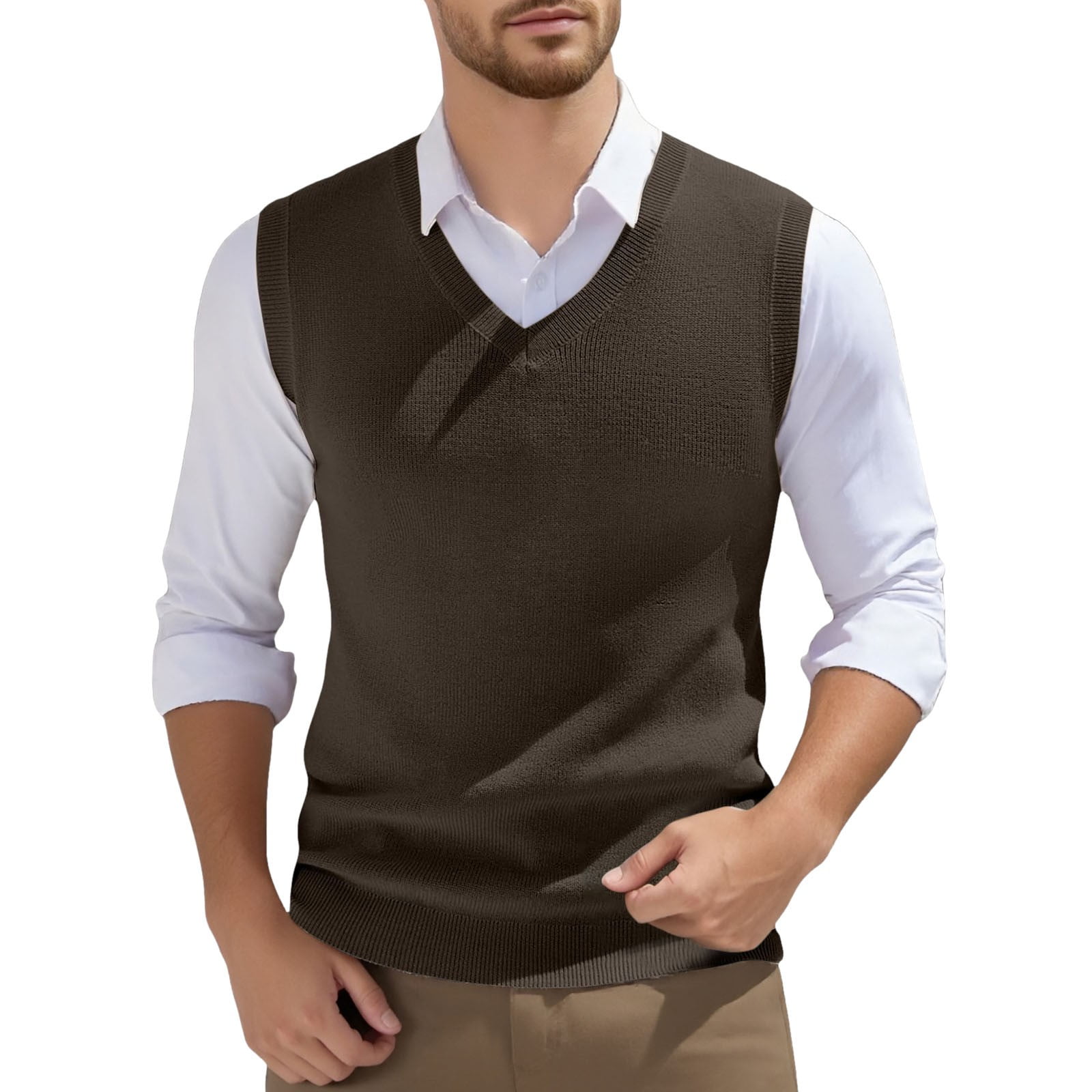 Sweater Vest Men's Sleeveless Knitted Vest - V Neck, Spring Plain, for ...
