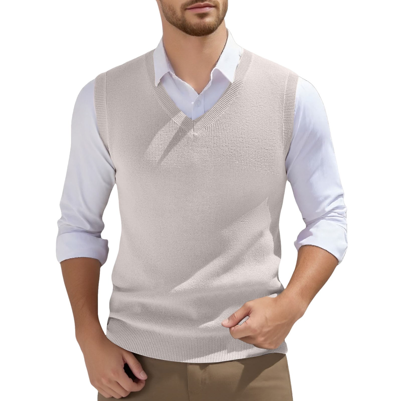 Sweater Vest Men's Sleeveless Knitted Vest - V Neck, Spring Plain, for ...