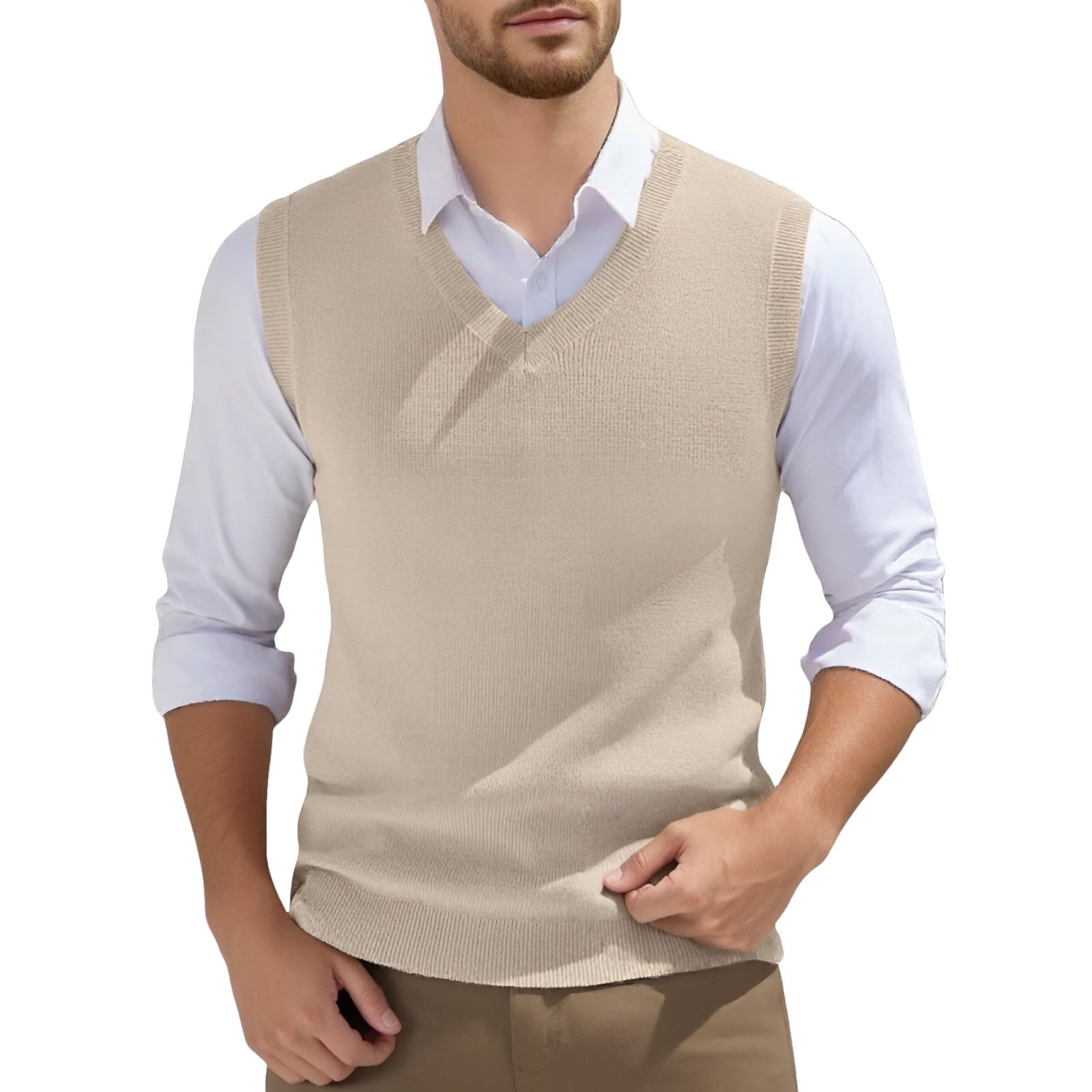 Sweater Vest Men's Sleeveless Knitted Vest - V Neck, Spring Plain, for ...