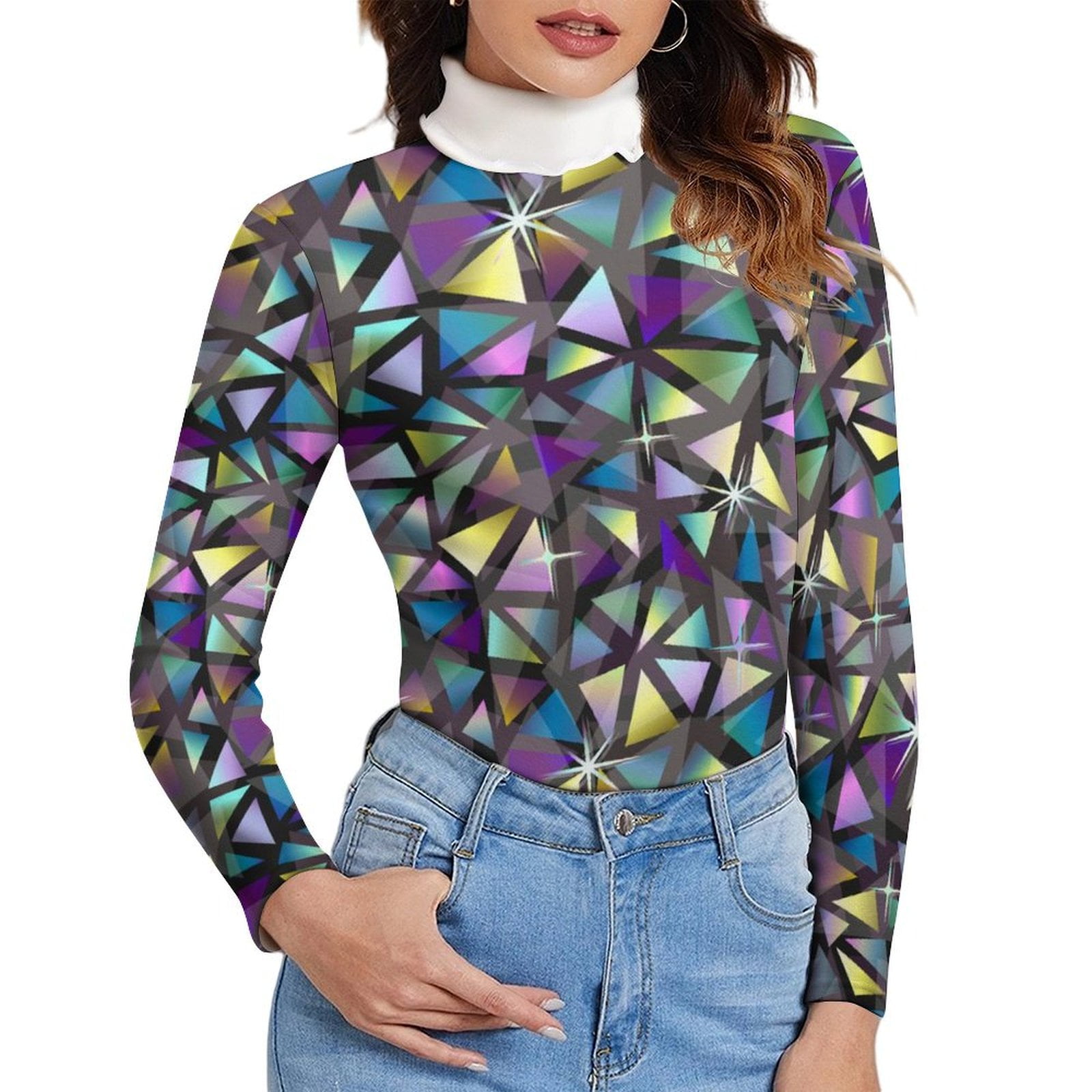 Sweater Vest Women - Purple-Gold Triangles Loose Sleeveless Pullover ...