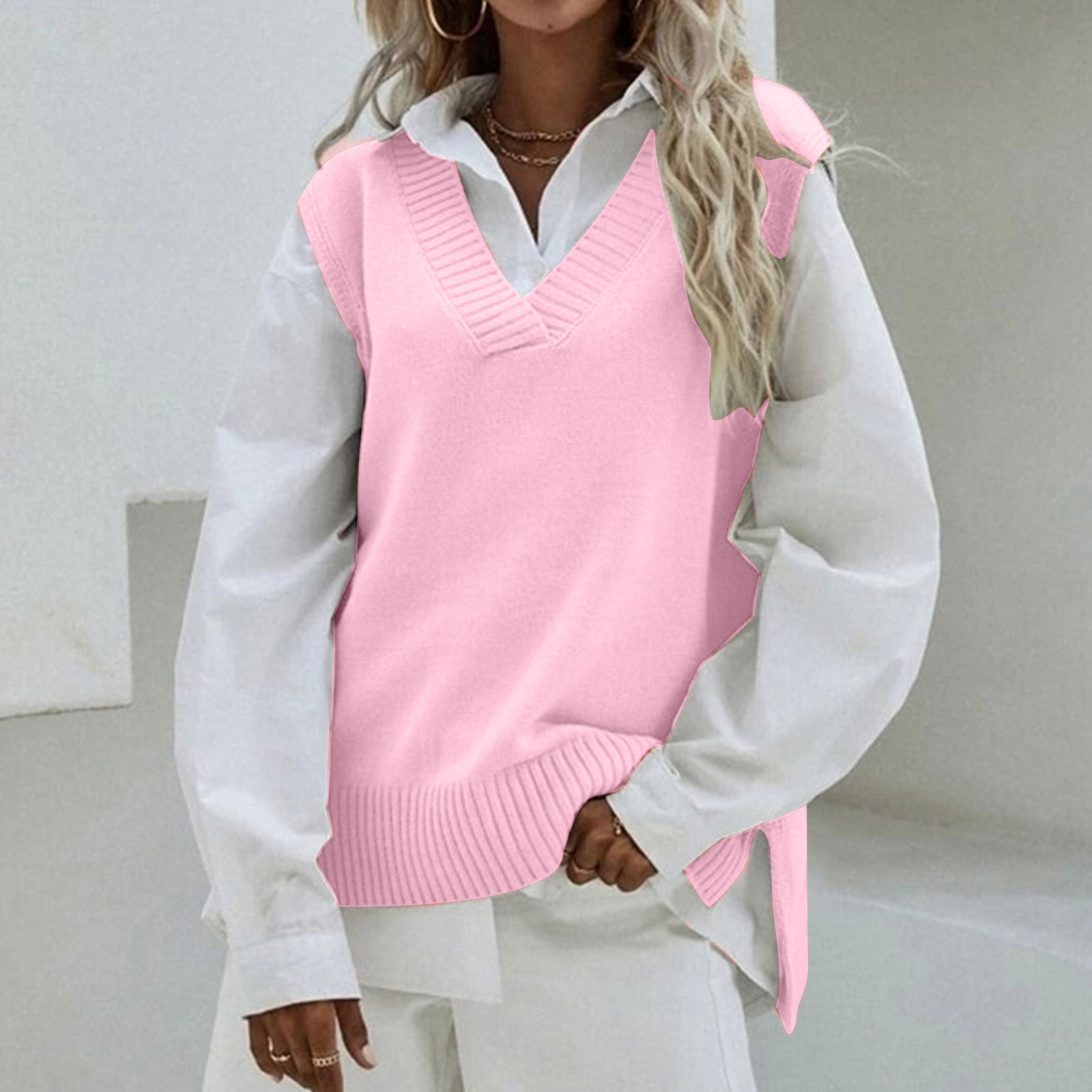 Sweater Vest Womens Sleeveless Sweater V Neck Knit Sweater Vest Solid ...