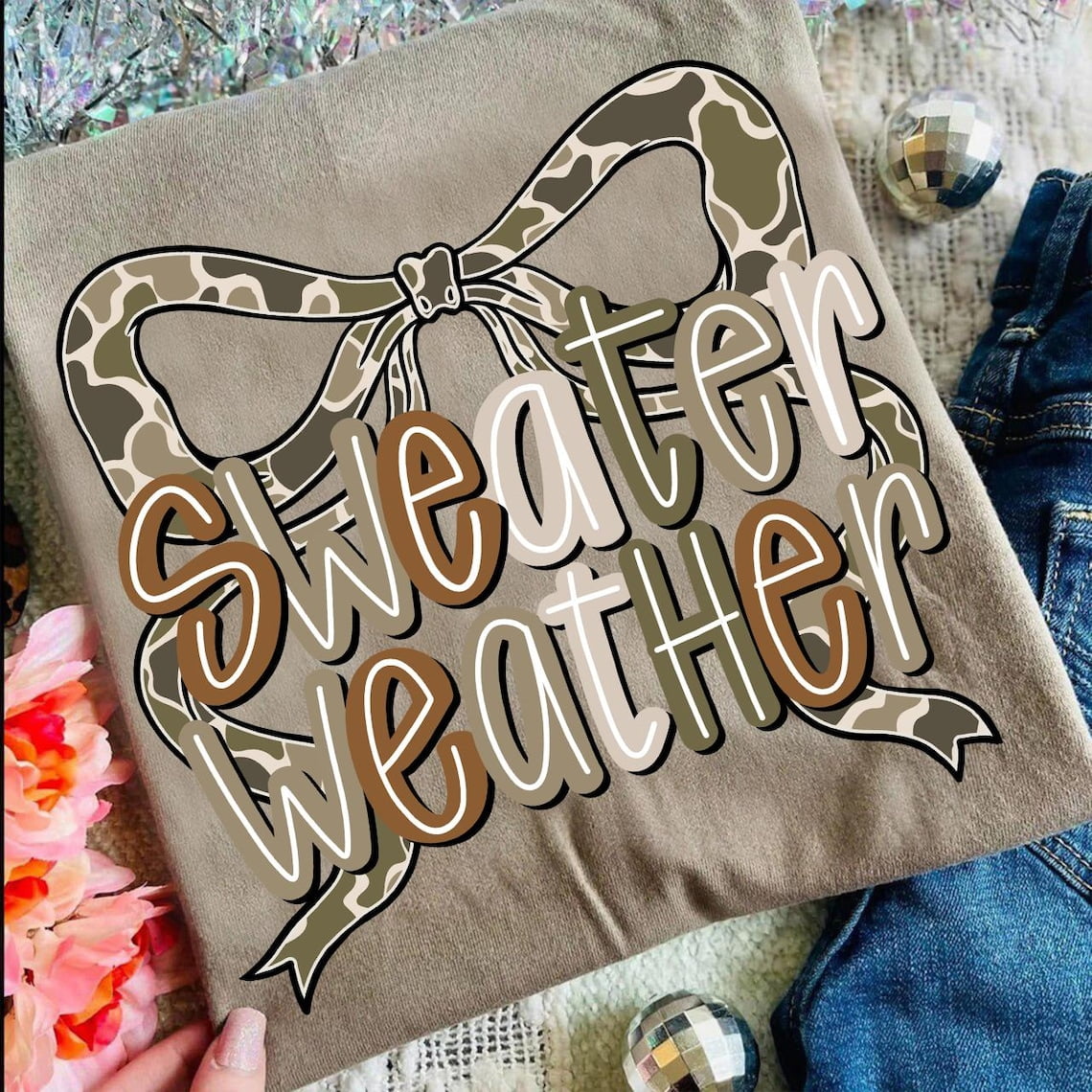 Sweater Weather Camo Western Coquette Bow , Preppy Camo Cozy Season ...