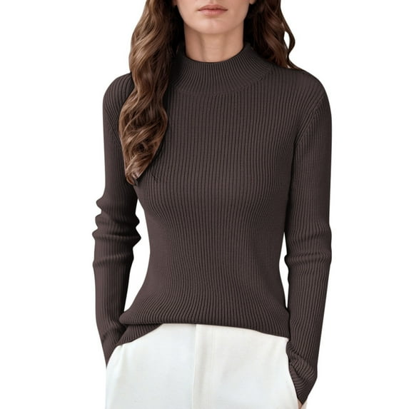 Sweater,Women Undershirt Semi High Neck Thread Versatile Thin Strip ...