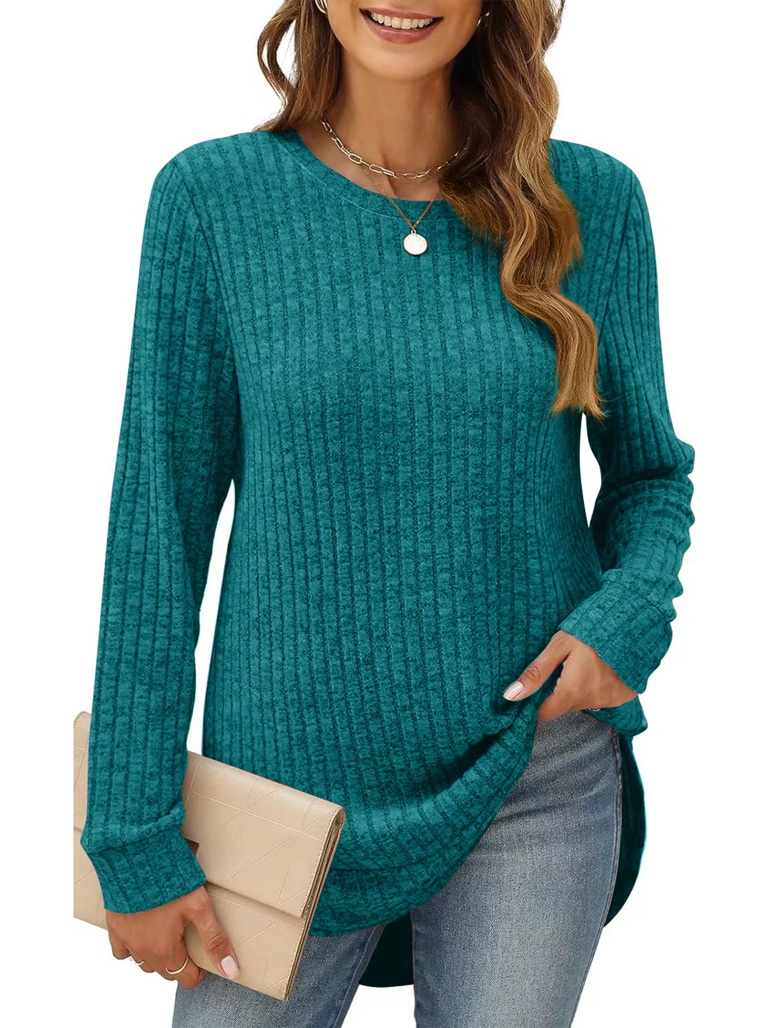 Sweater for Women Fall Casual Long Sleeve Tunic Tops Fashion Solid ...