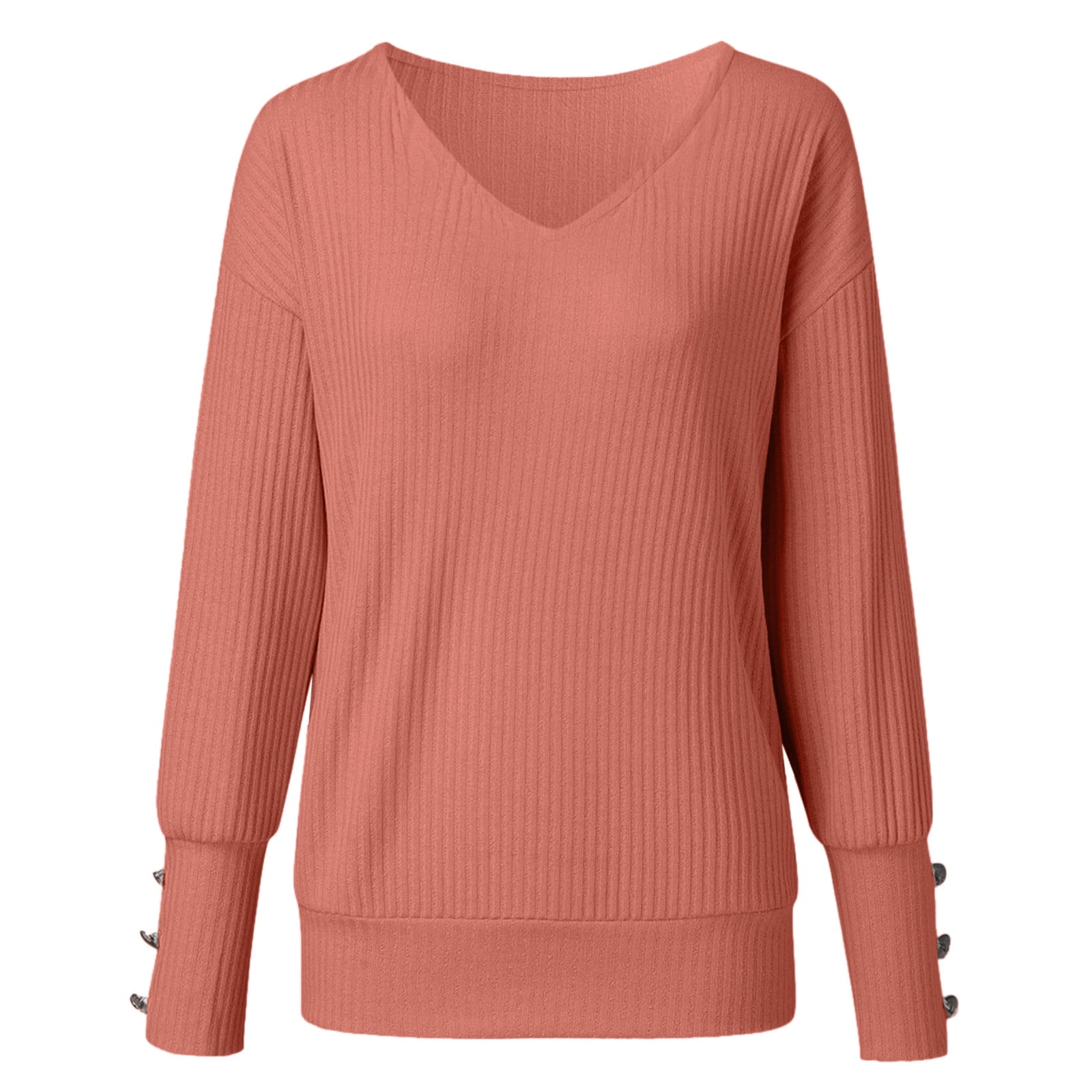 Sweater for Women Fashion Solid Color V-Neck Long Sleeve Buttons Autumn ...