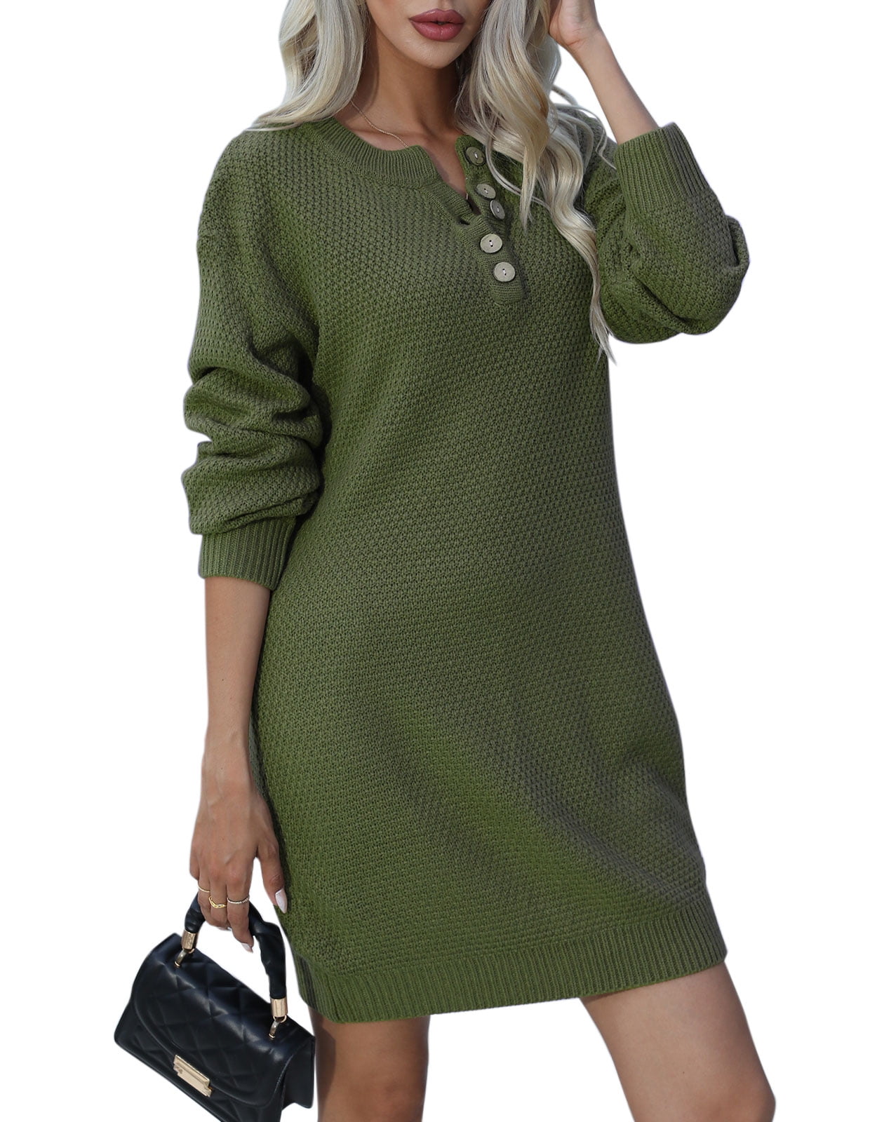 Sweater for Women Lantern Sleeve Sweater Dress Solid Color Casual ...