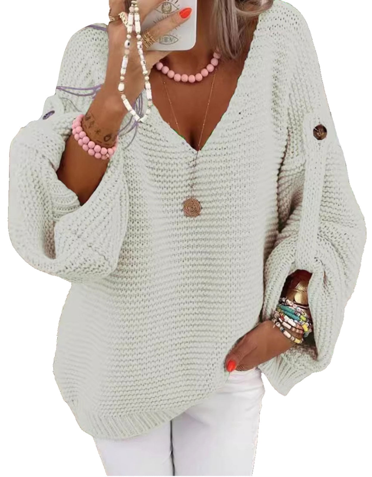 Womens Sweaters Cable Knitted Pullover Solid Color Sweaters for Womens ...
