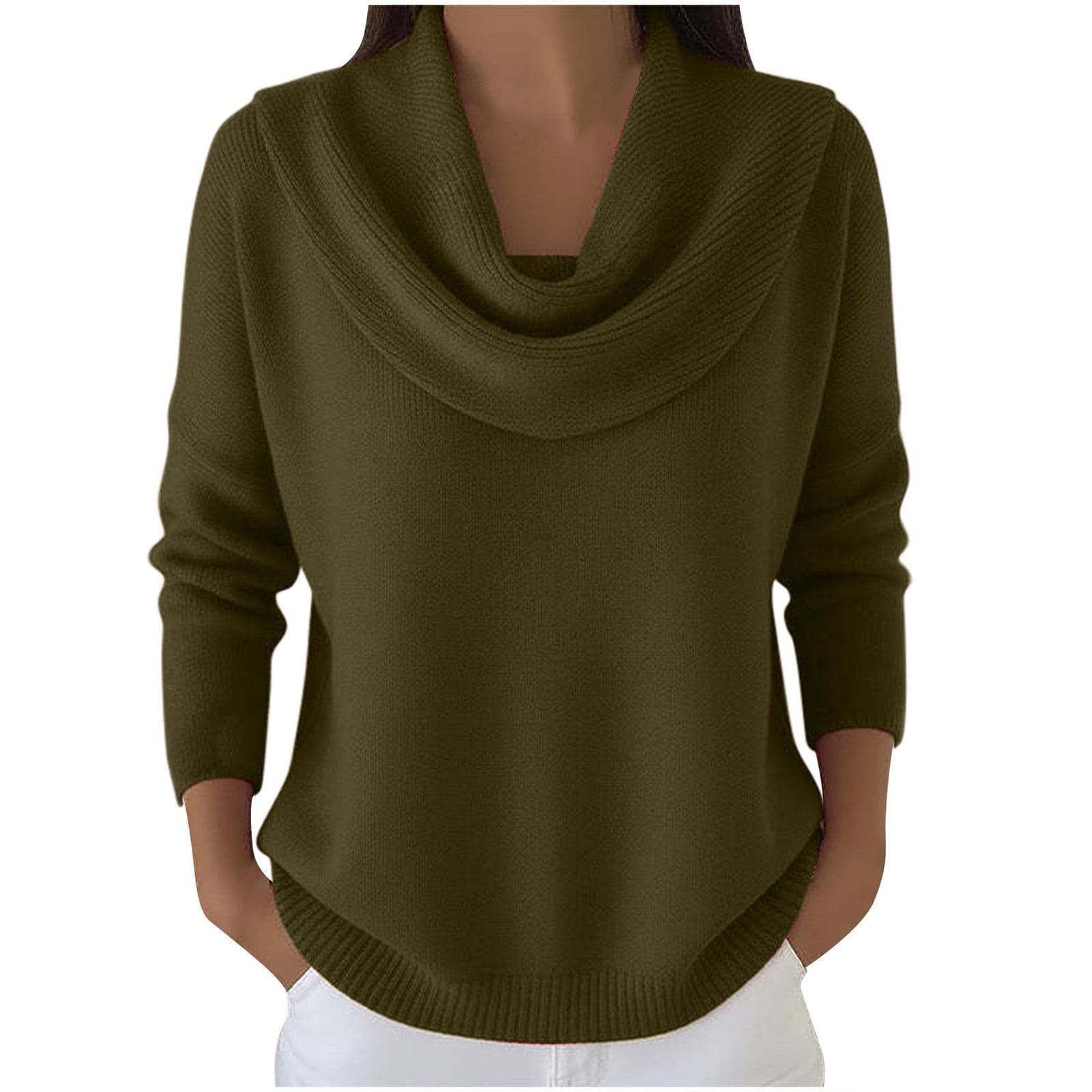 Sweaters For Women Elegant Casual Stylish Cowl Collar Soft Knit ...