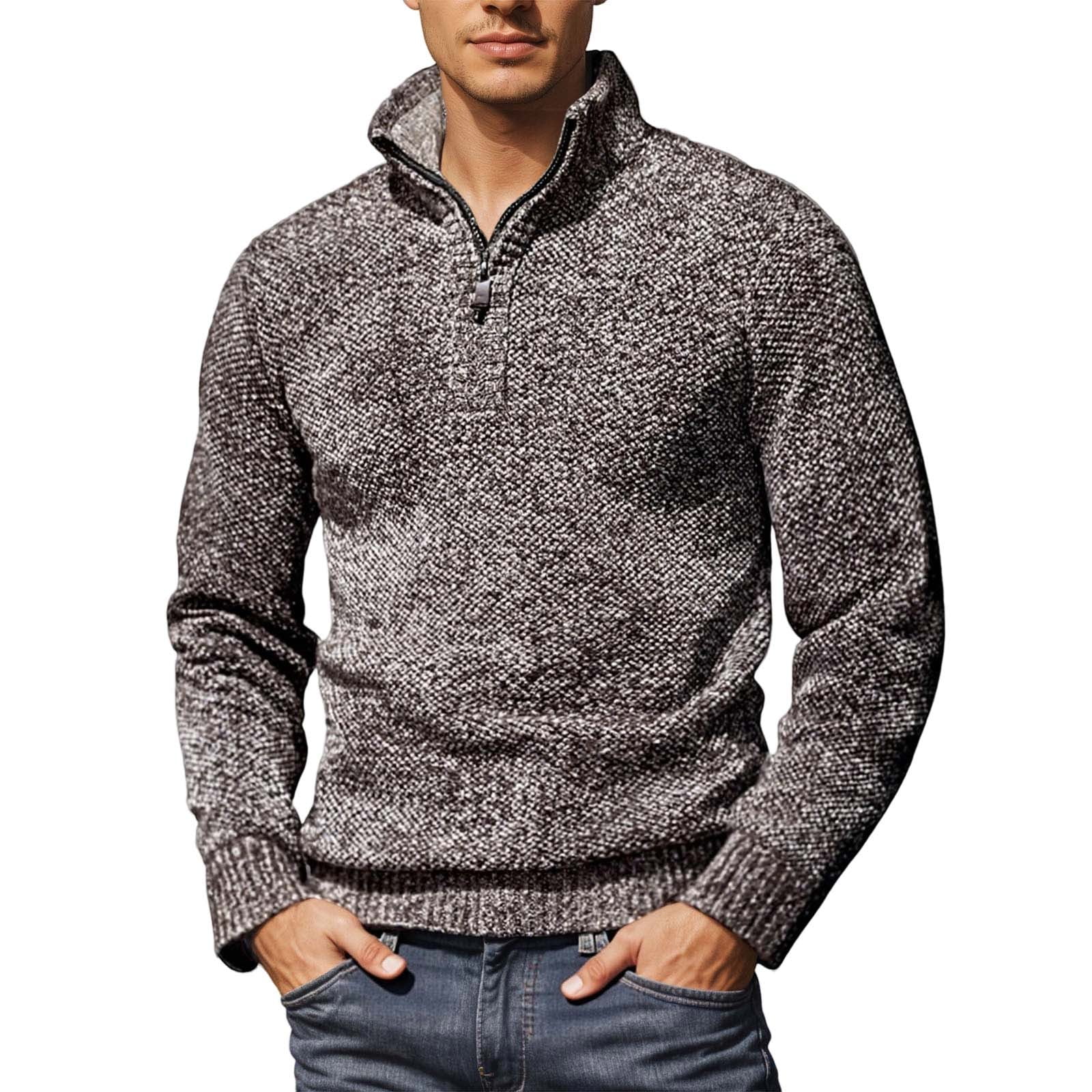 Sweaters for Men, Winter British Style High Neck Lined Thick Knit Long ...