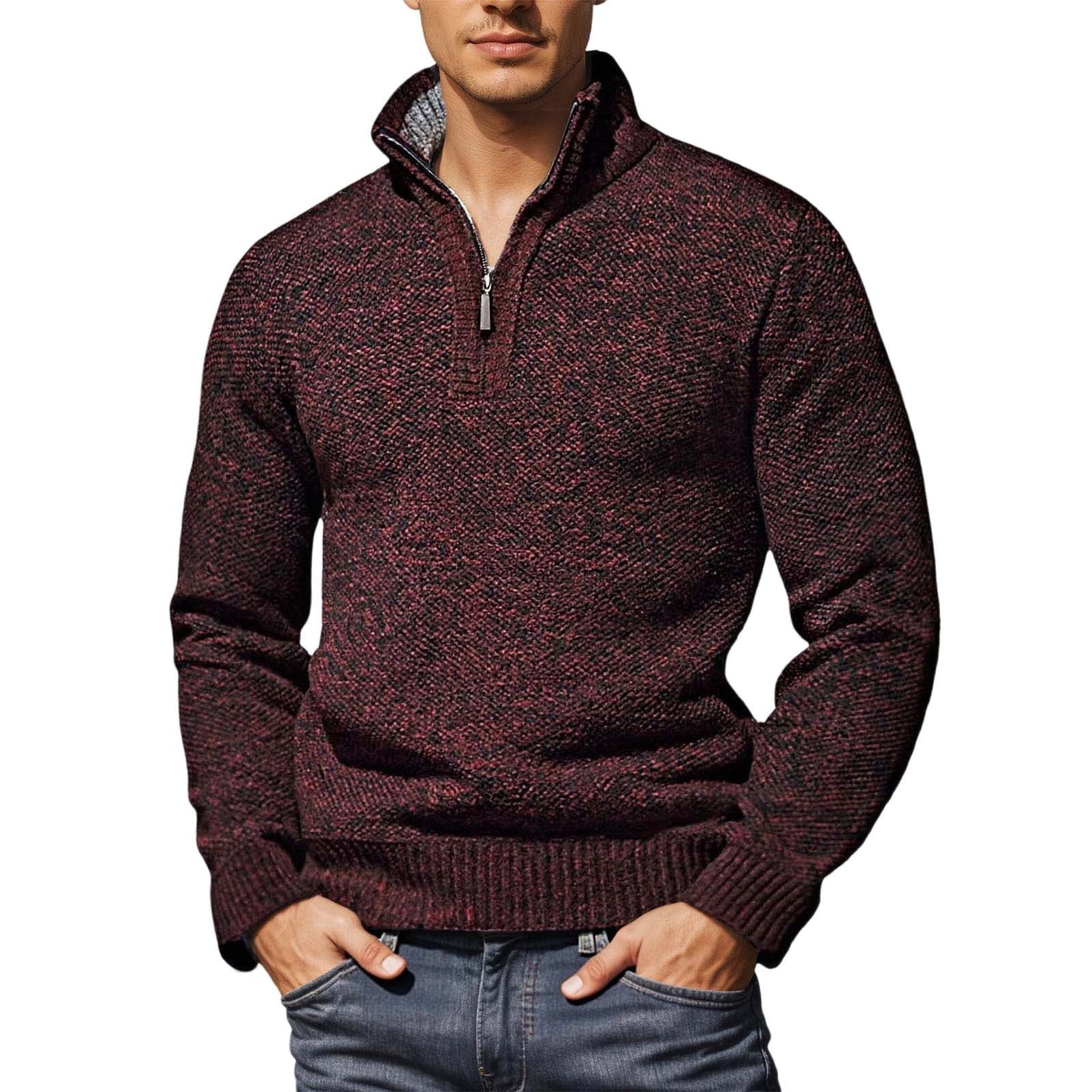 Sweaters for Men, Winter British Style High Neck Lined Thick Knit Long ...