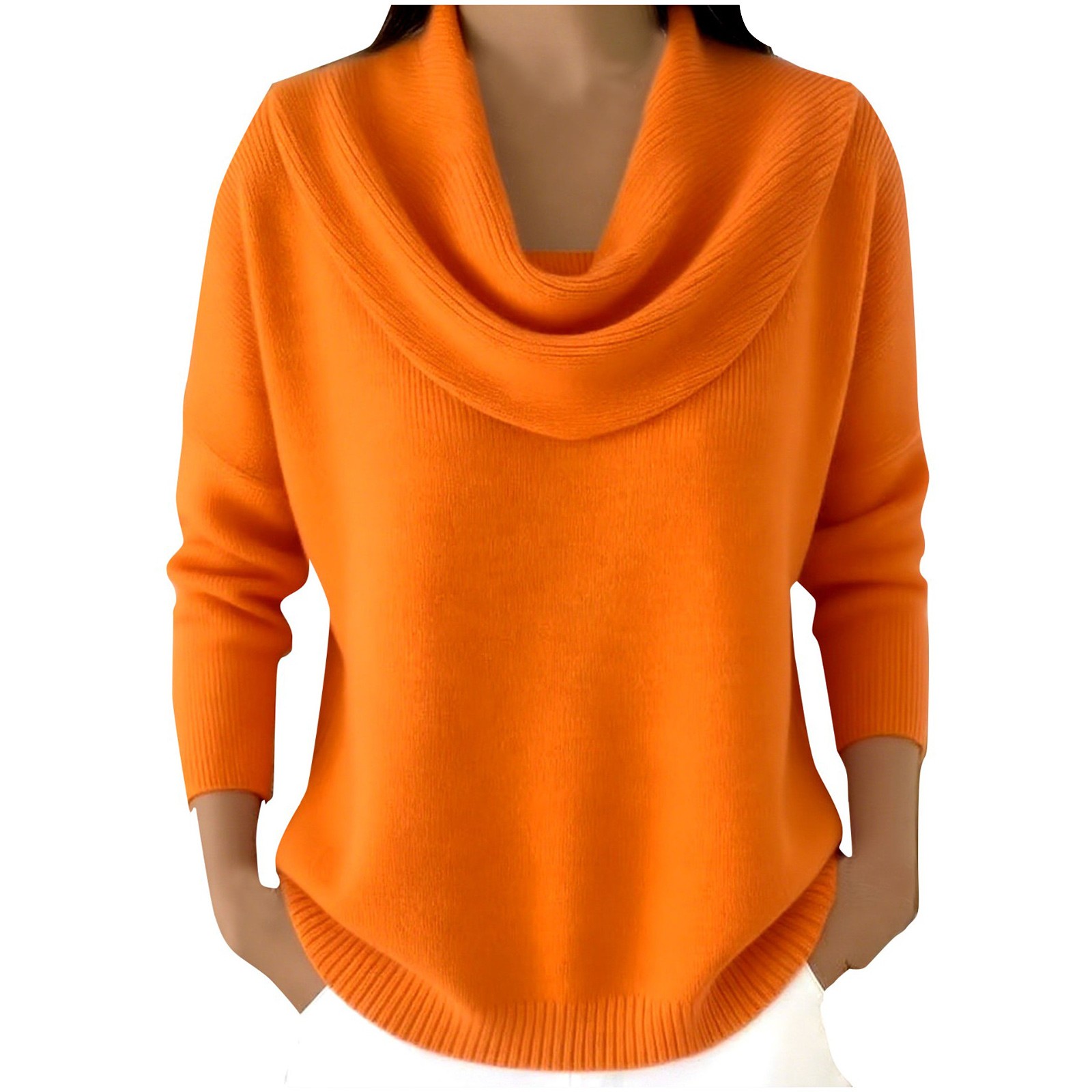 Sweaters For Women Elegant Casual Cowl Collar Sweater Soft Knit Fabric ...
