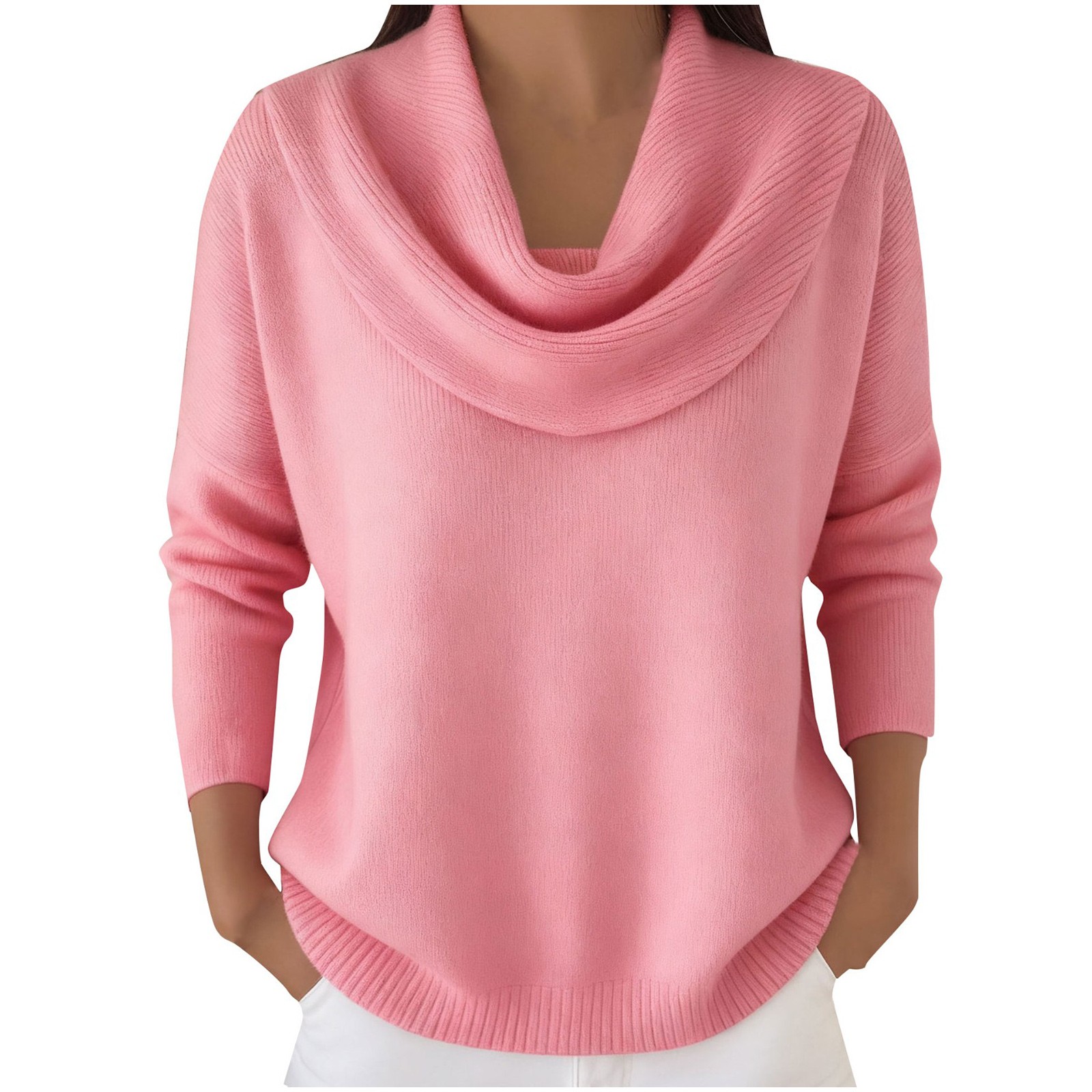 Sweaters For Women Elegant Casual Cowl Collar Sweater Soft Knit Fabric ...