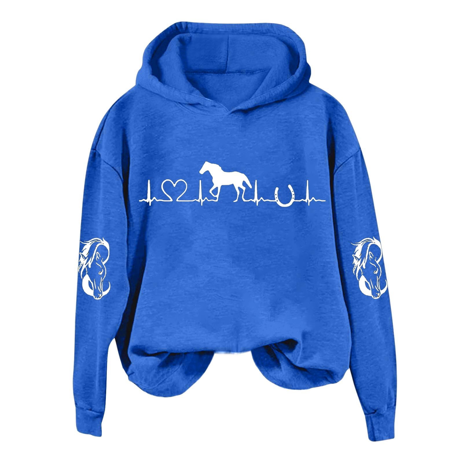 Sweaters For Women Horse Heart Print Crewneck Sweatshirt Drawstring V ...