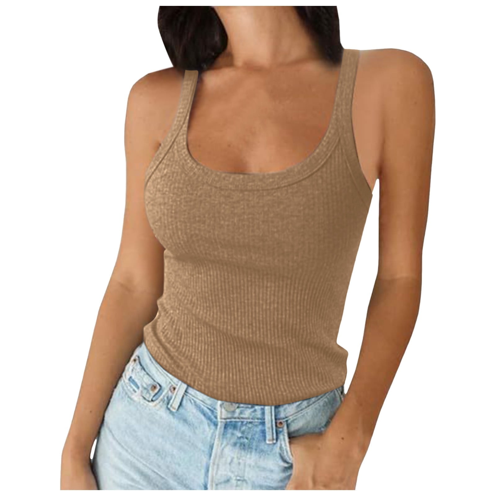 Sweaters, Women Spaghetti Strap Neck Ribbed Tank Tops Slim Fitted ...