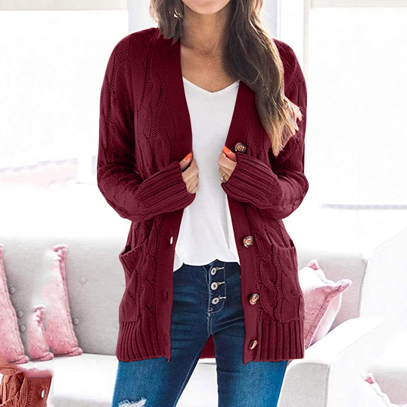 Sweaters Womens Open Sleeve Knit Boho Long Patchwork Coat Cardigan ...