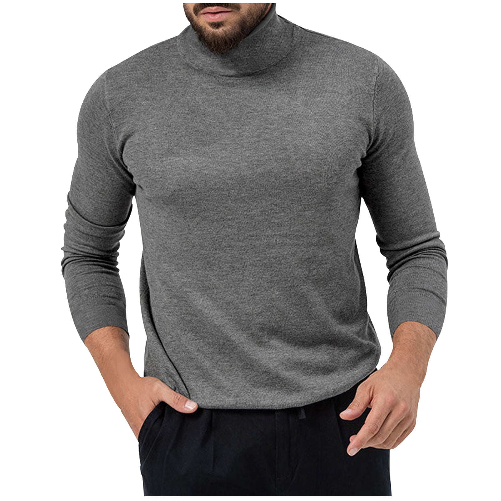 Sweaters for Men Long Sleeve Muscle Shirt Loose Fit Turtleneck Ribbed ...