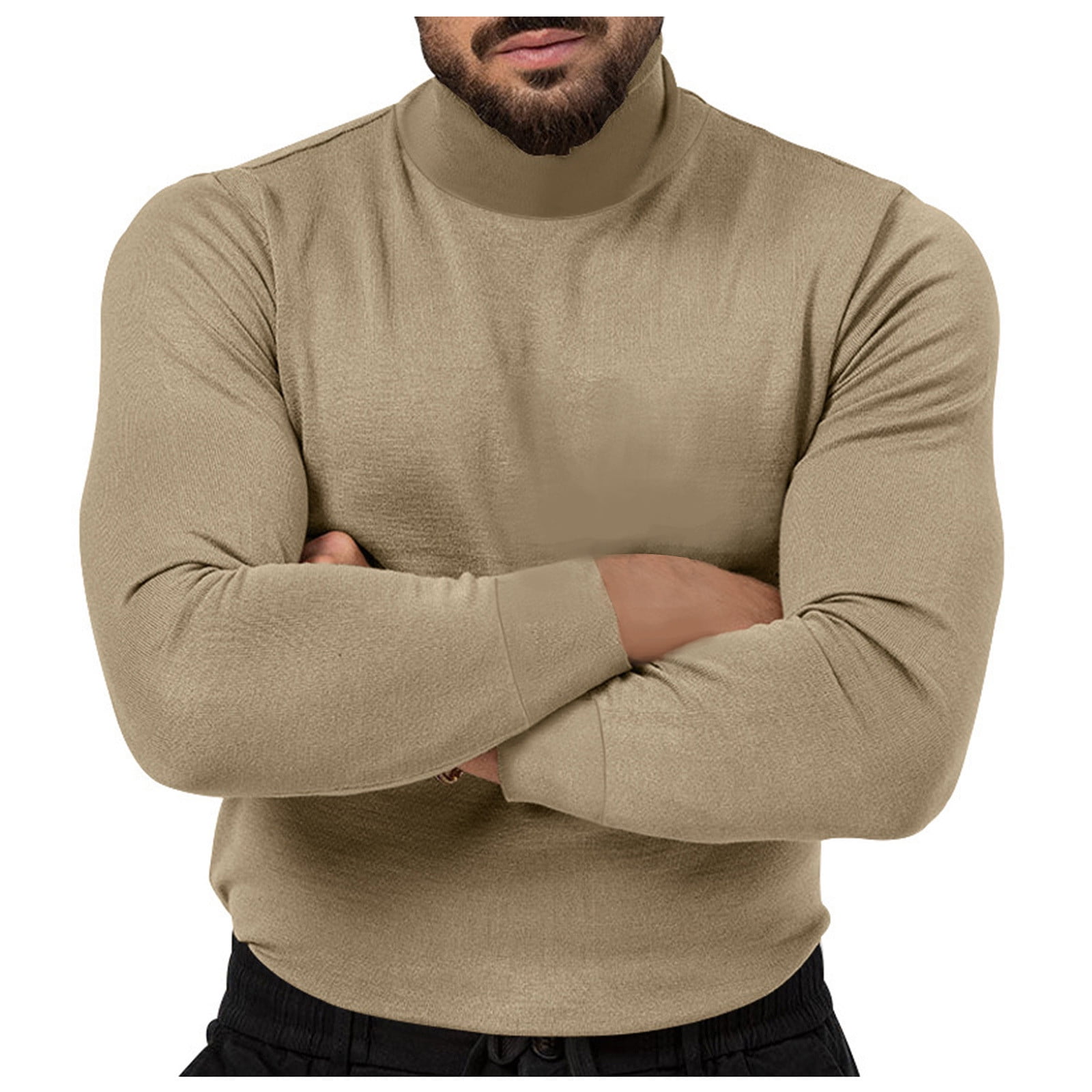 Sweaters for Men Long Sleeve Muscle Shirt Loose Fit Turtleneck Ribbed ...