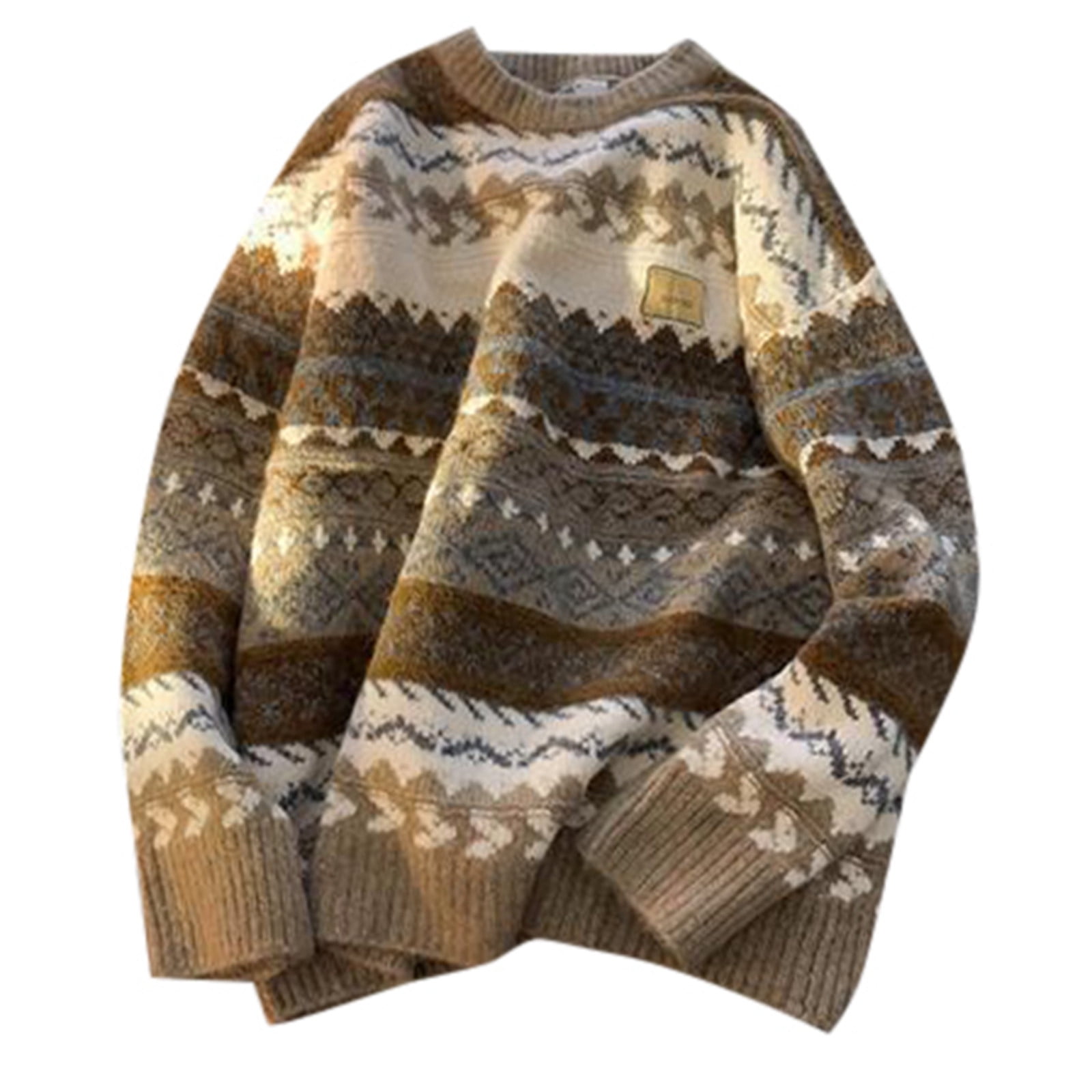 Sweaters for Men Striped Retro Autumn Winter Vintage Round Neck ...